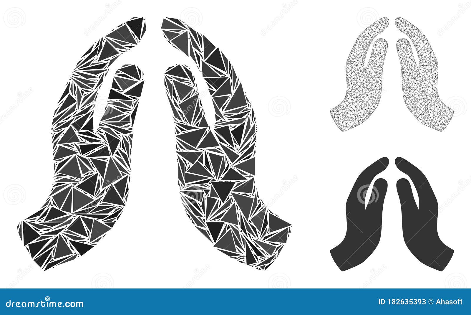 Triangle Mosaic Praying Hands Icon and Vector Mesh 2D Model Stock ...