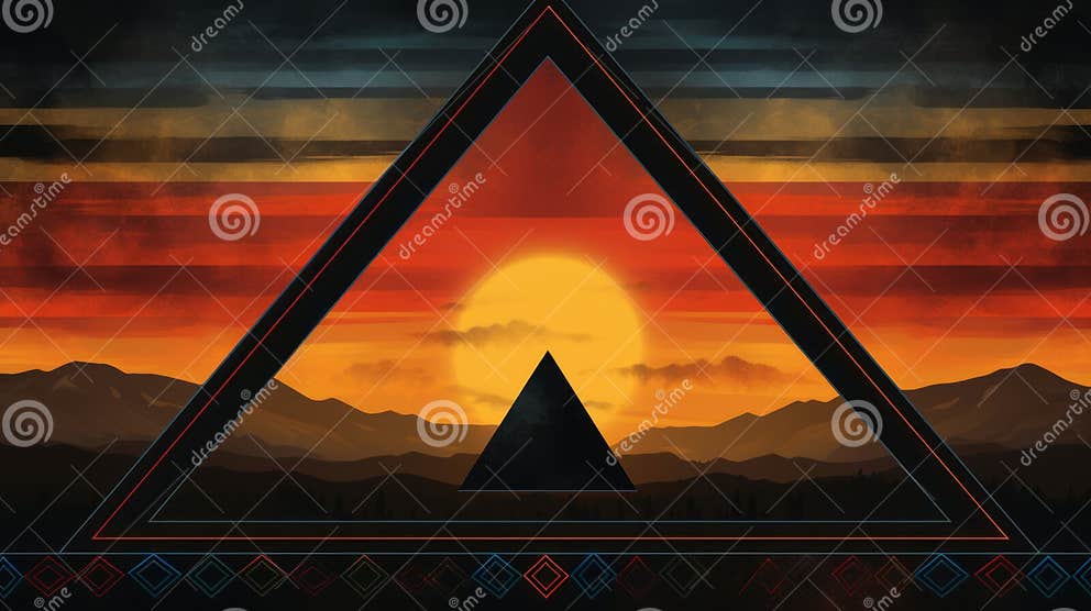 A Triangle with Mountains and a Sunset in the Background Stock ...