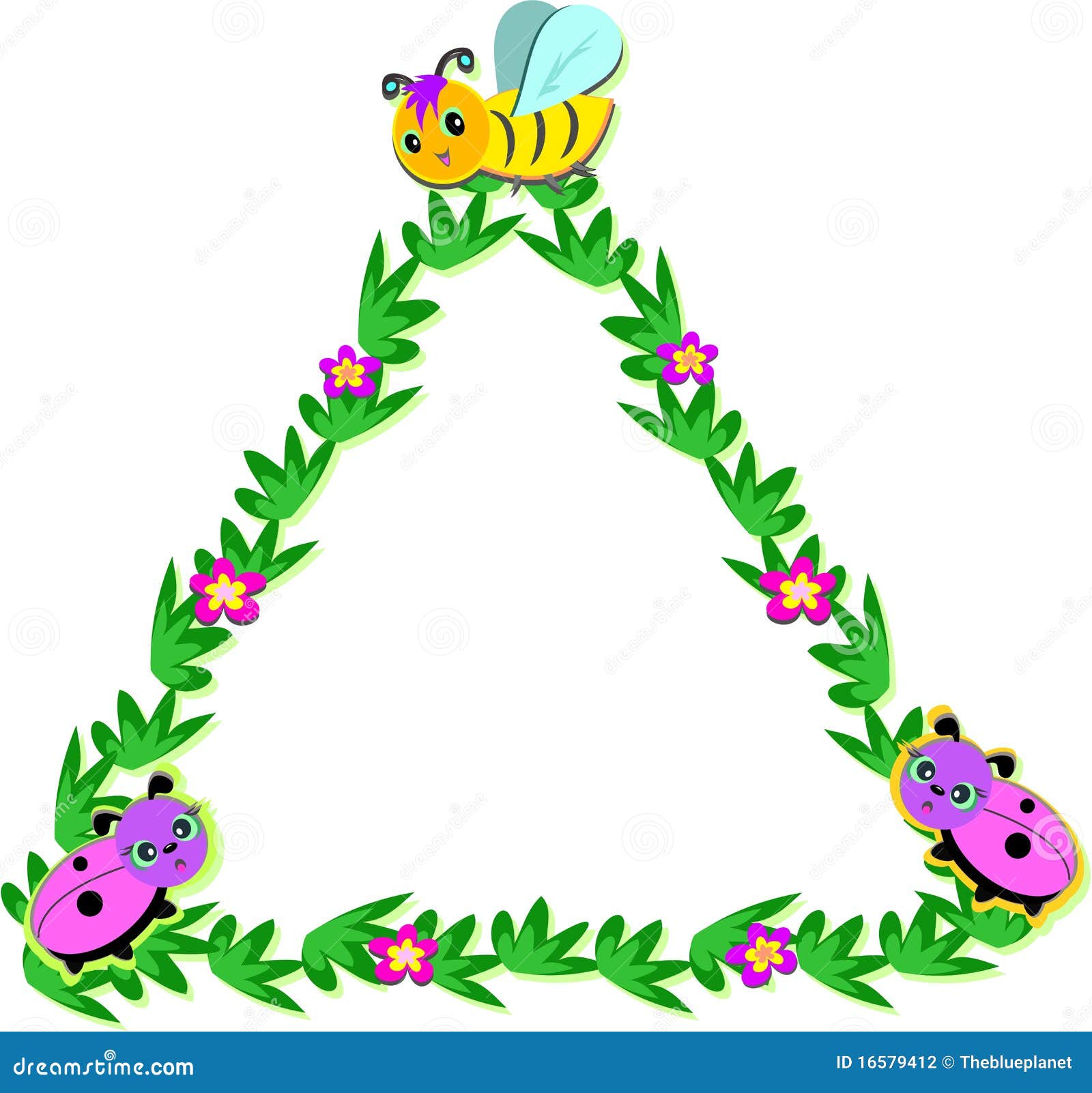 Triangle Nature Frame with Bees and Ladybugs Stock Vector ...