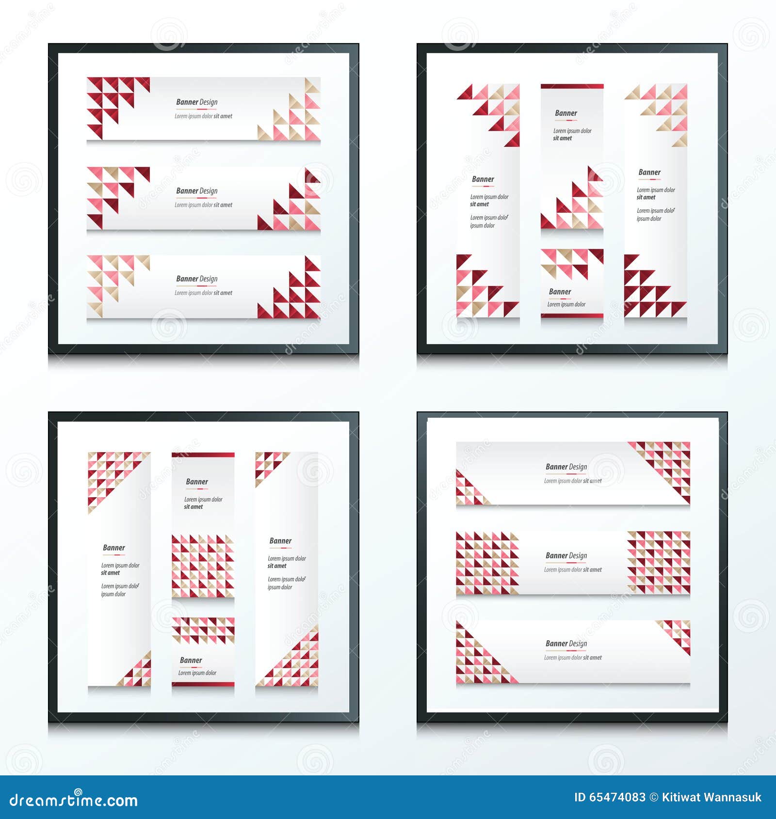 Triangle Pattern Banner Brown, Pink, Red Styles Set Stock Vector ...
