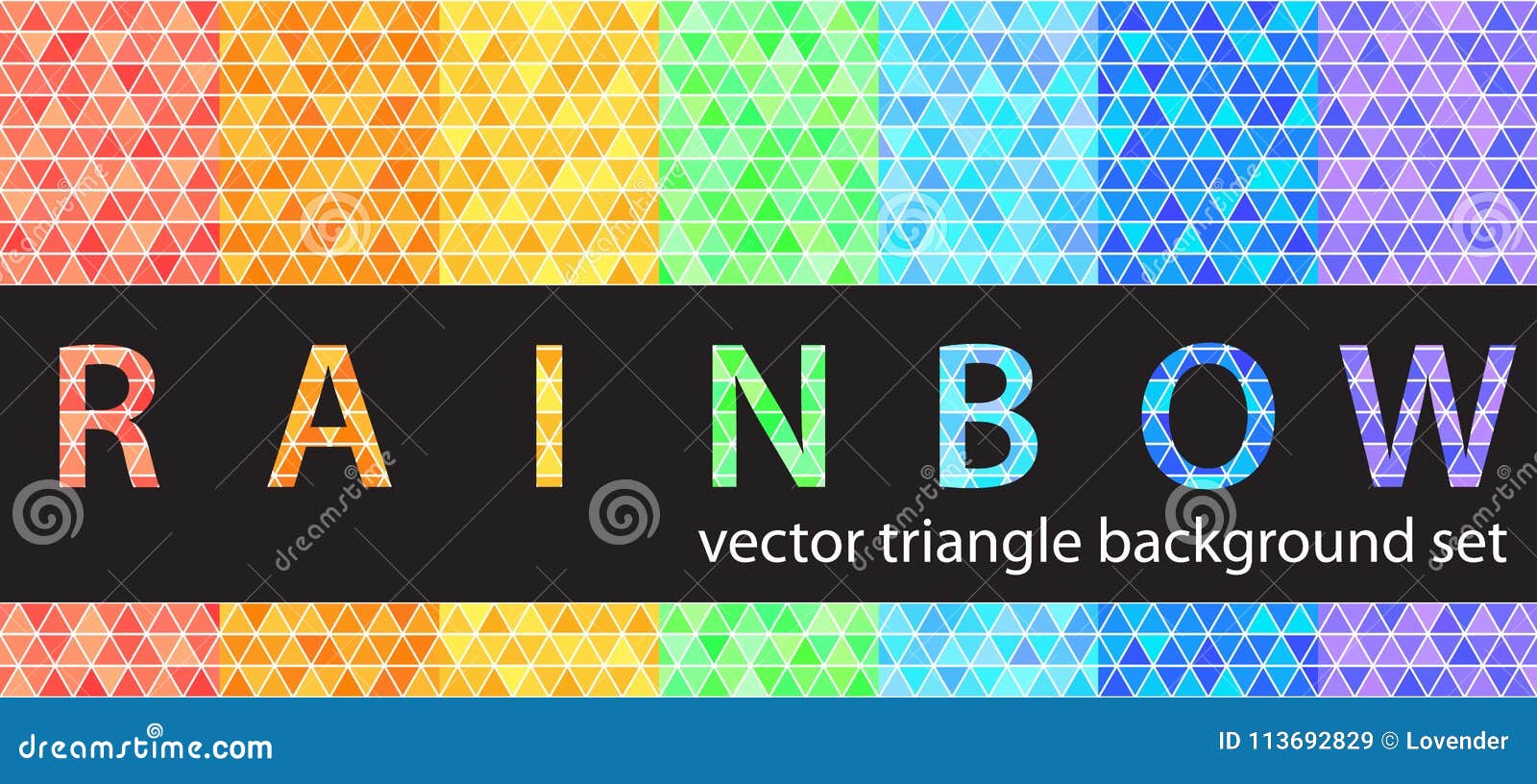 Triangle Pattern Set Rainbow. Vector Seamless Geometric Backgrounds ...