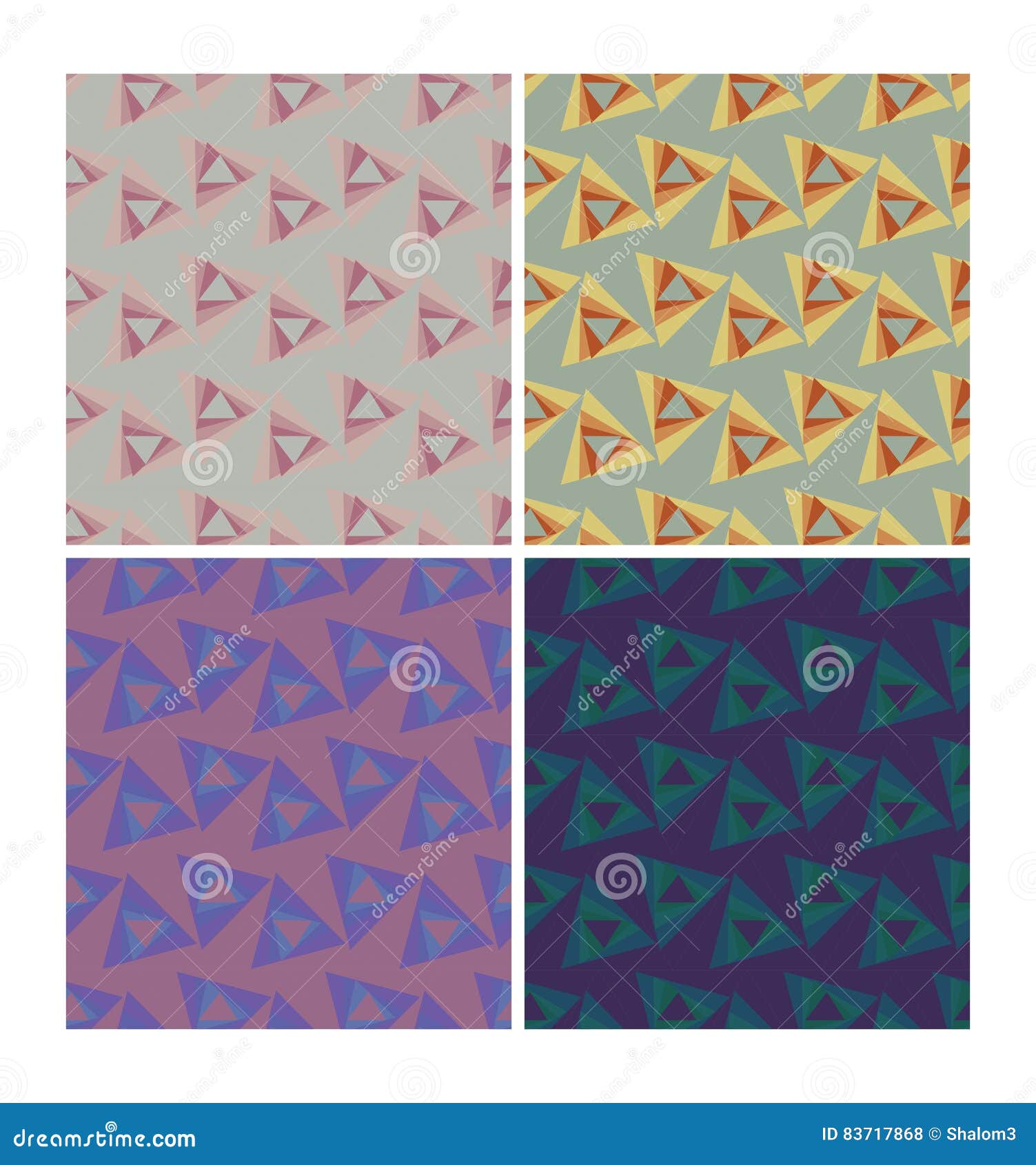 Triangle Patterns in Retro Nostalgic Colors. Set of Seamless Patterns ...