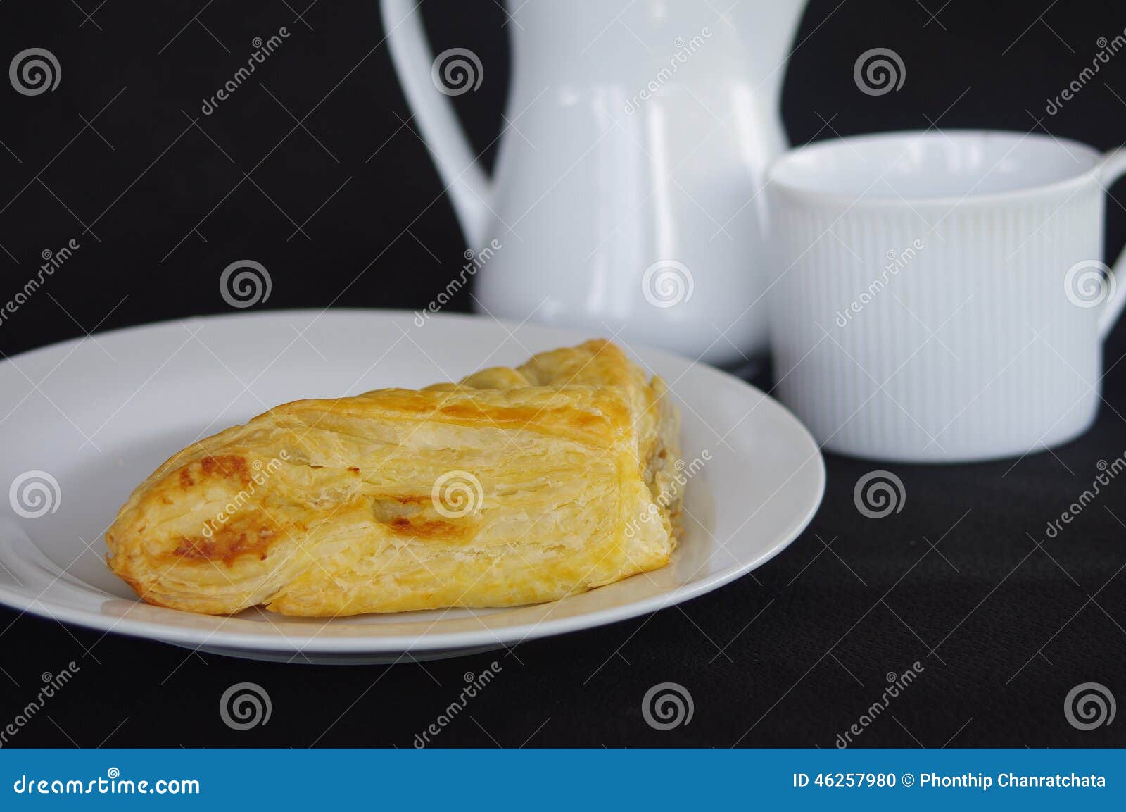 Triangle Pie on White Plate Stock Photo - Image of closeup, coffee ...