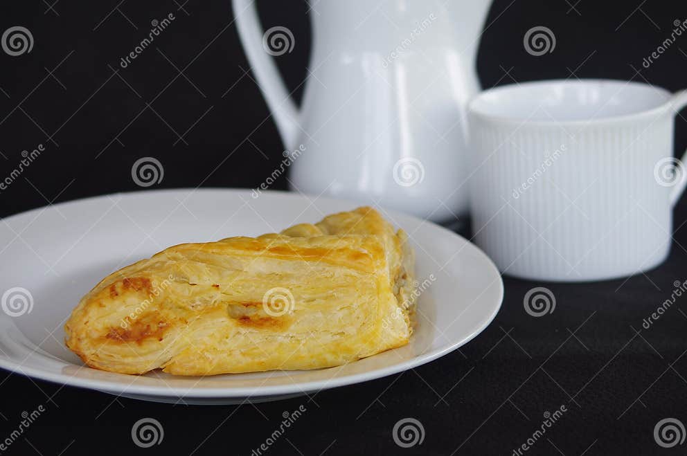 Triangle Pie on White Plate Stock Photo - Image of closeup, coffee ...