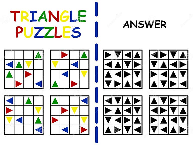 Triangle Puzzles Set with the Answer Vector Illustration Stock Vector ...