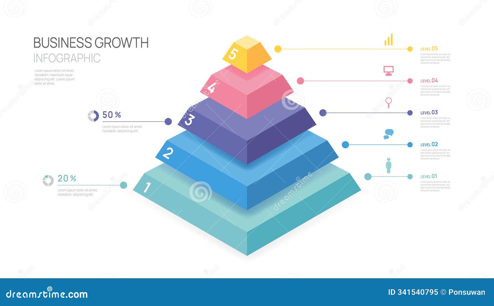 Triangle Pyramid Chart Infographic Vector Diagram 5 Steps Level ...