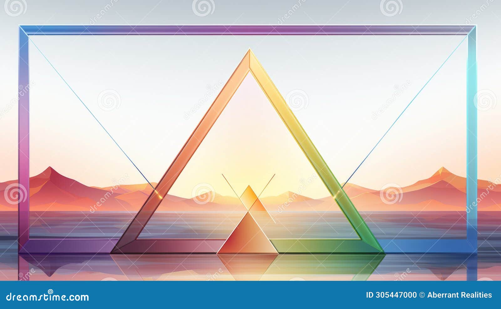 A Triangle with a Rainbow Background and Mountains in the Background ...