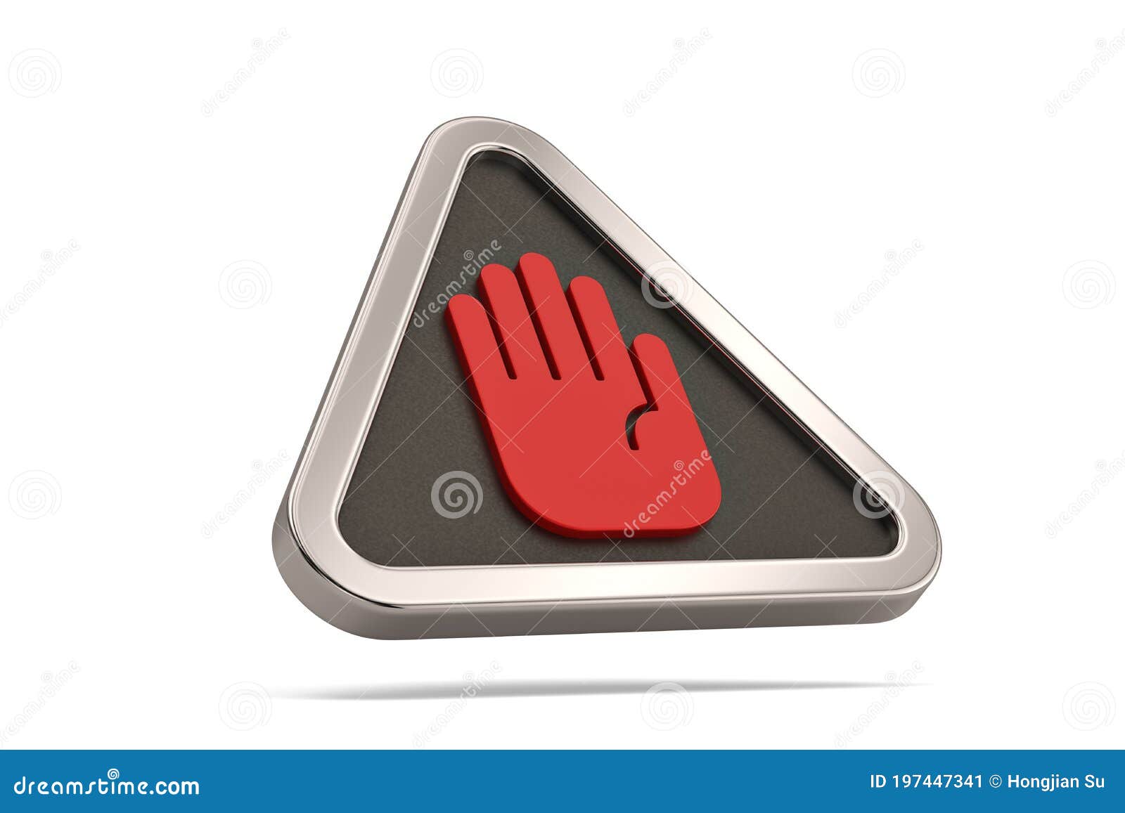 Triangle with Red Hand Symbol Isolated on White Background, 3D Render ...