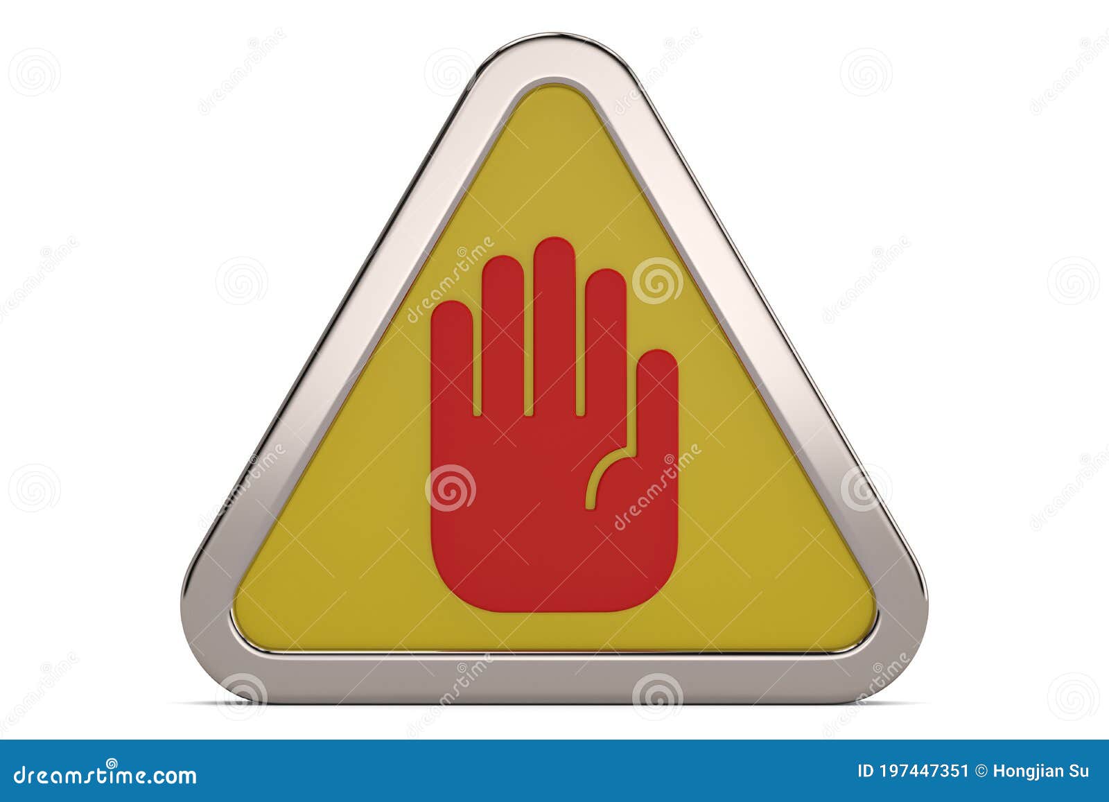 Triangle with Red Hand Symbol Isolated on White Background, 3D Render ...