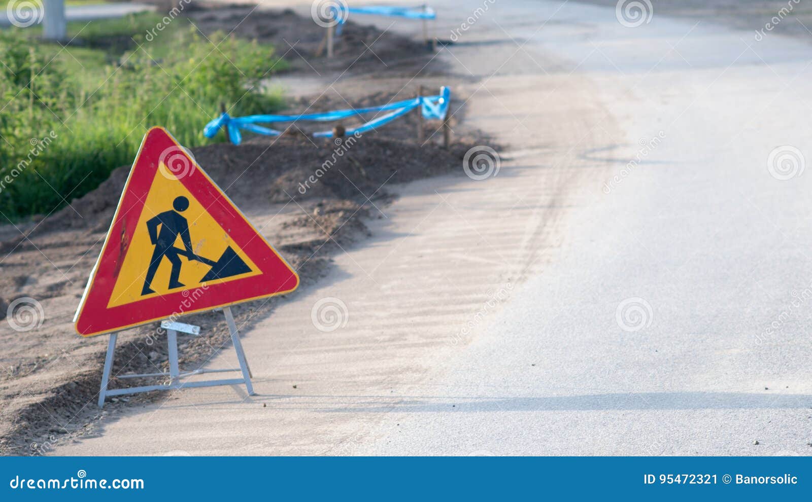 Triangle Road Sign Work in Progress on a Street Under Reconstruction ...