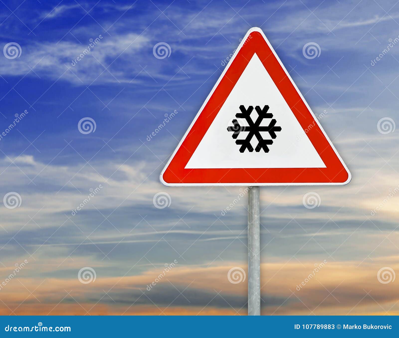 Triangle on Rod Road Sign for Cold with Cloudy Sky Stock Image - Image ...