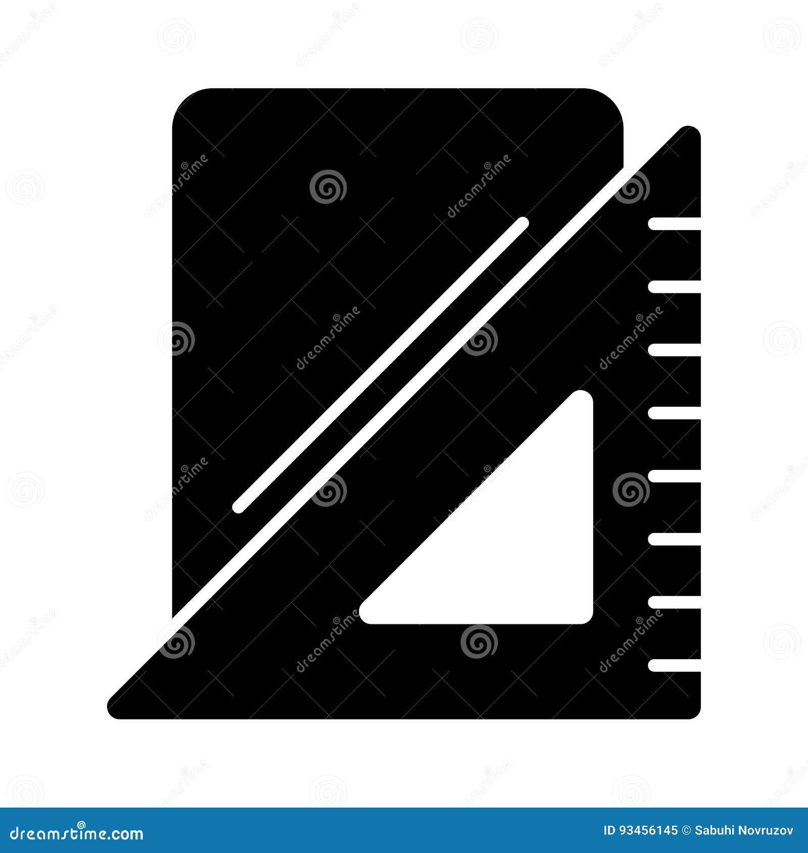 Triangle Ruler and Note Pad Vector Icon. Black and White Illustration ...