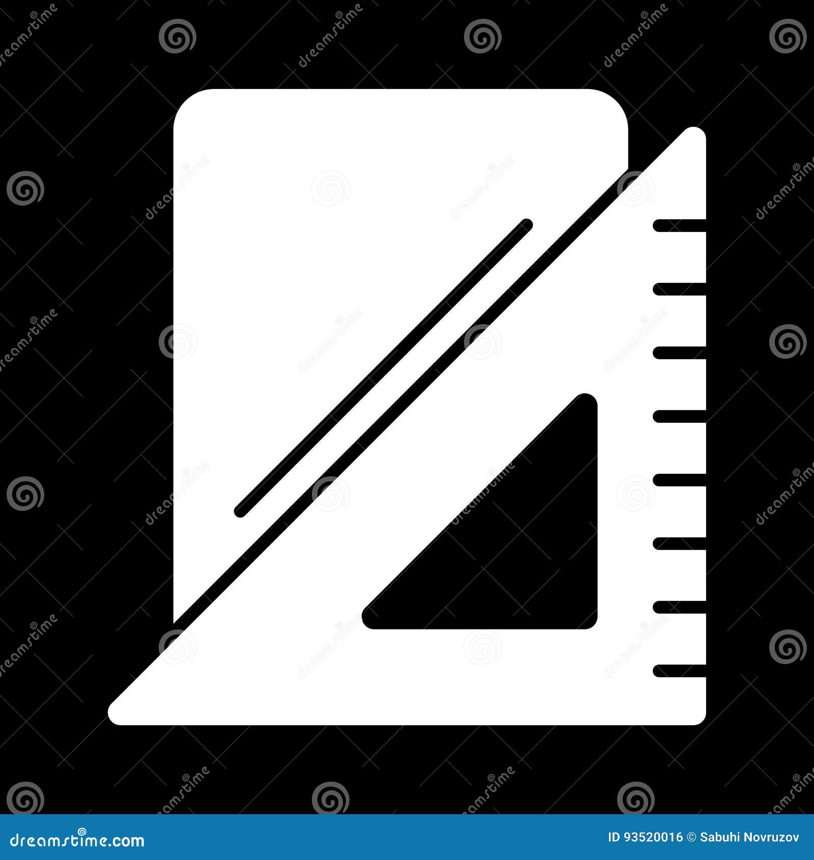 Triangle Ruler and Note Pad Vector Icon. Black and White Illustration ...