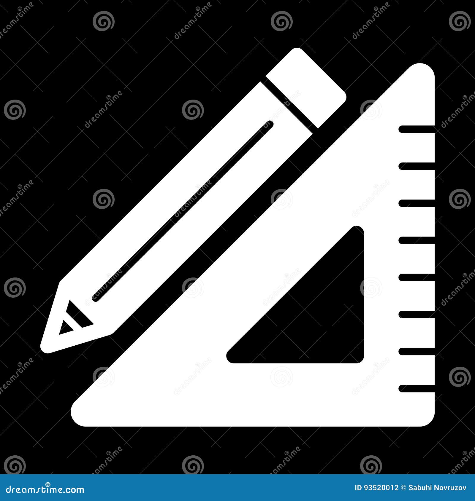 Triangle Ruler And A Pencil Vector Icon. Black And White Illustration ...