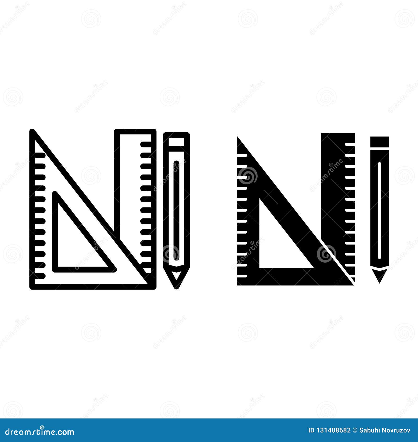 Triangle Ruler, Ruler and Pencil Line and Glyph Icon. Measure Vector ...