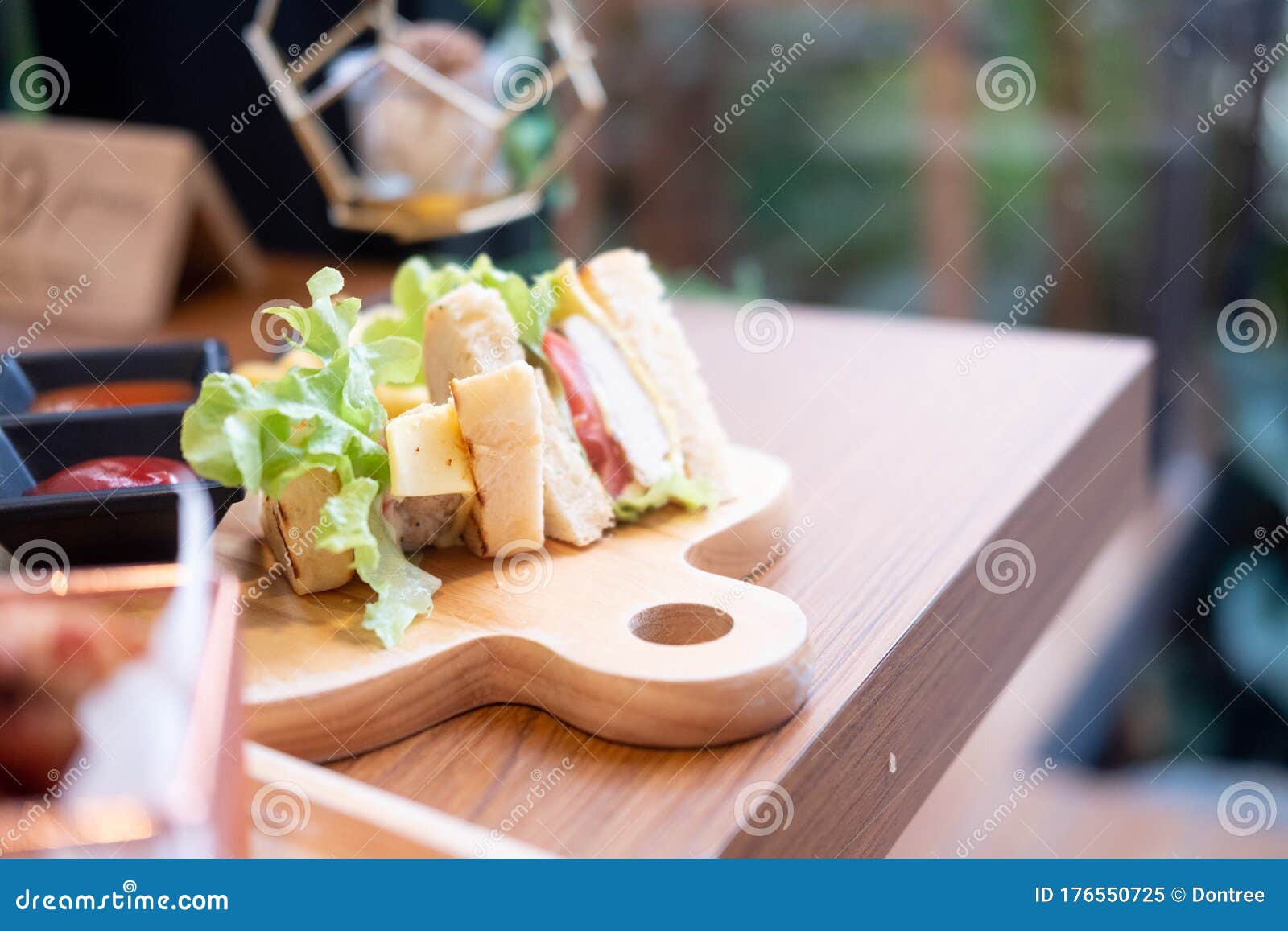 Triangle Sandwich Ham Cheese with Lettuce and Tomato Stock Image ...