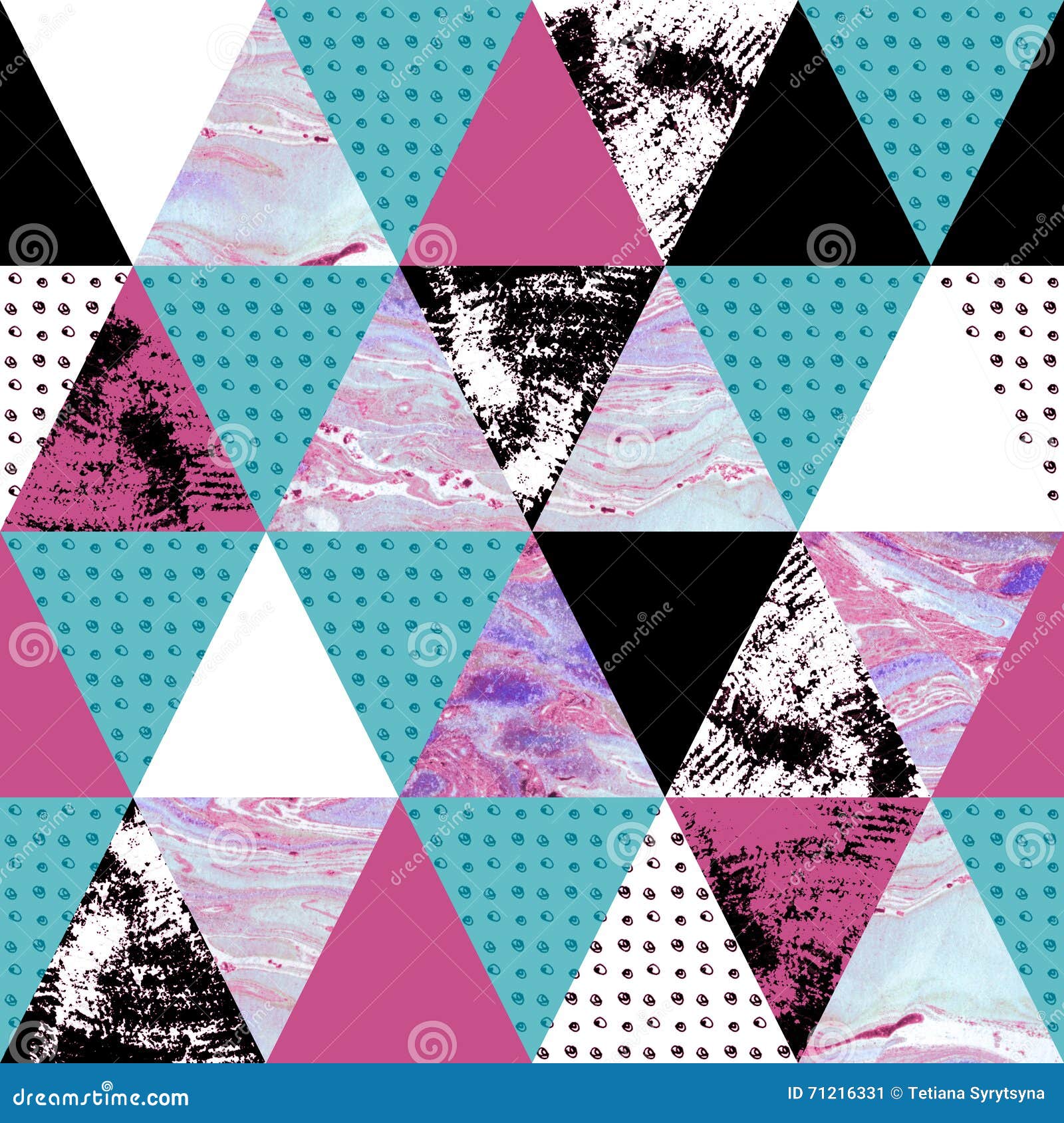 Triangle Seamless Pattern with Grunge and Watercolor Textures. Stock ...
