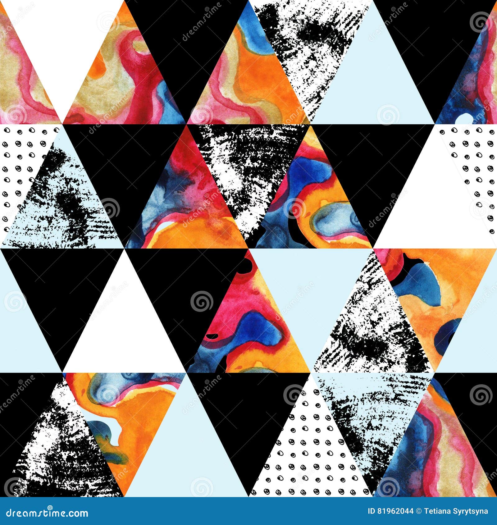 Triangle Seamless Pattern with Grunge and Watercolor Textures. Stock ...
