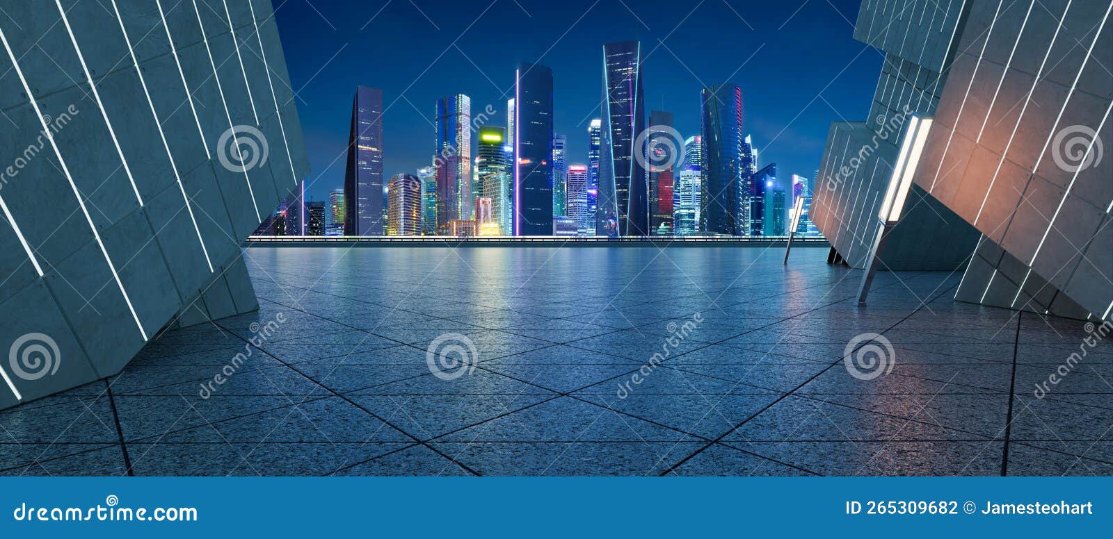 Triangle Shape Marble Ground with Contemporary Buildin Stock ...