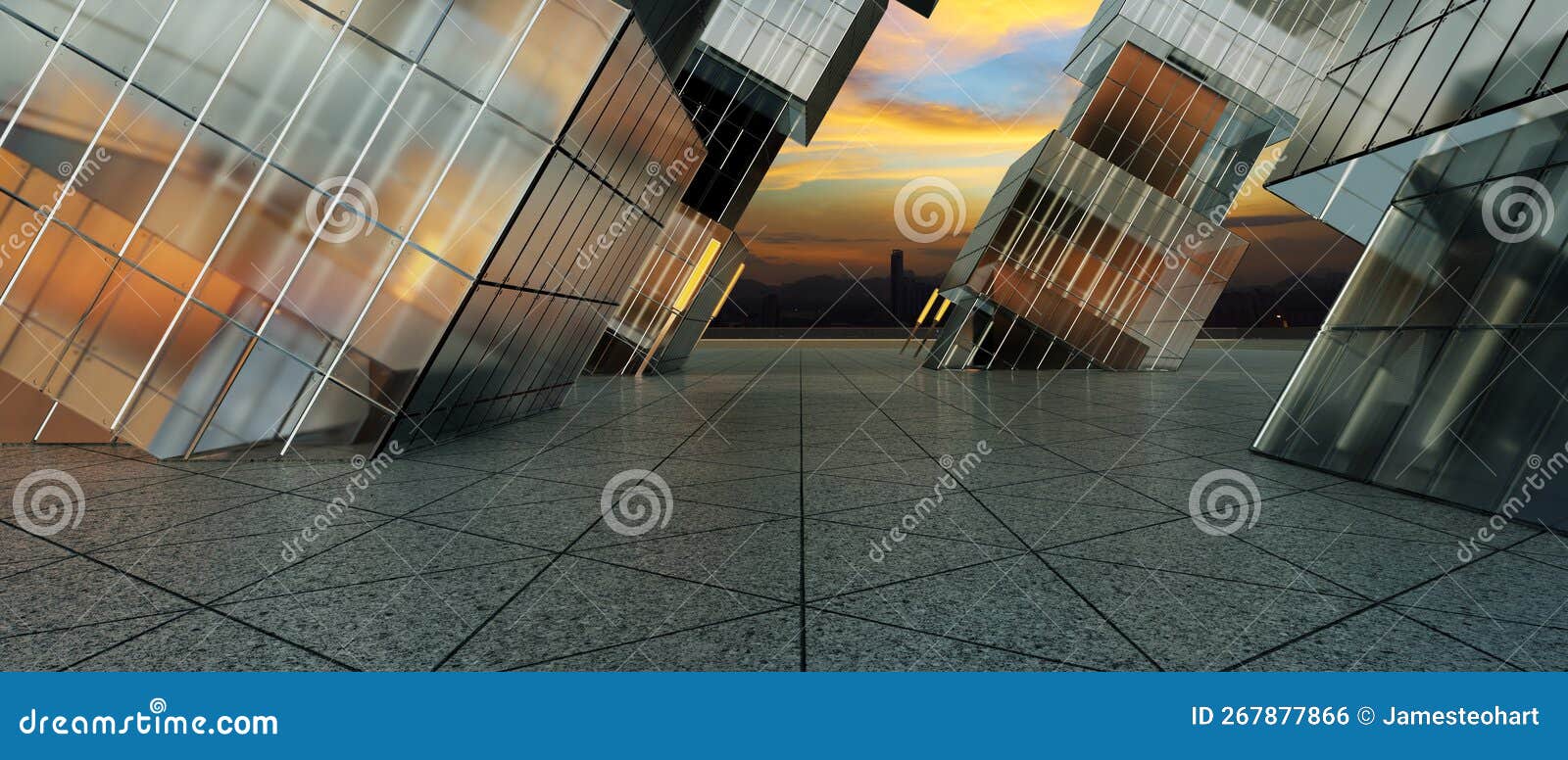 Triangle Shape Marble Ground with Contemporary Buildin Stock ...