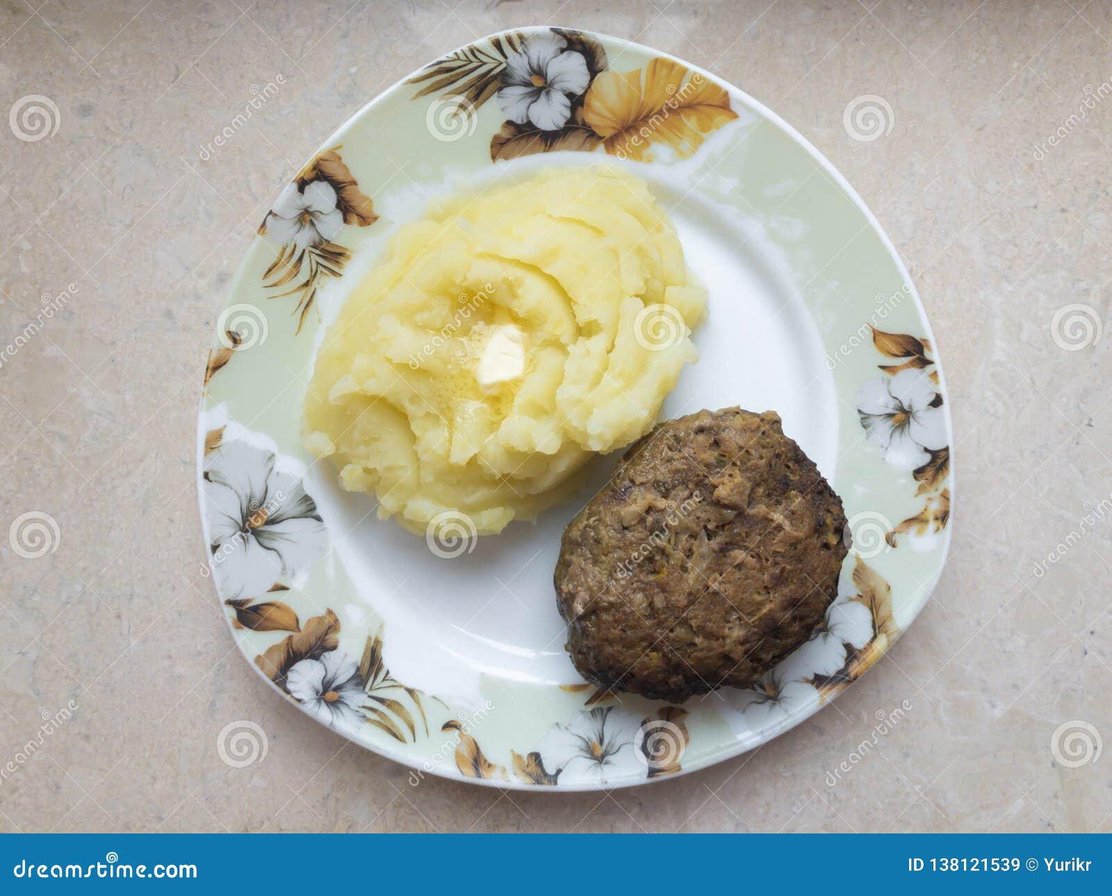 Triangle Shape Plate with Potato Mash and Homemade Cutlet Stock Image ...