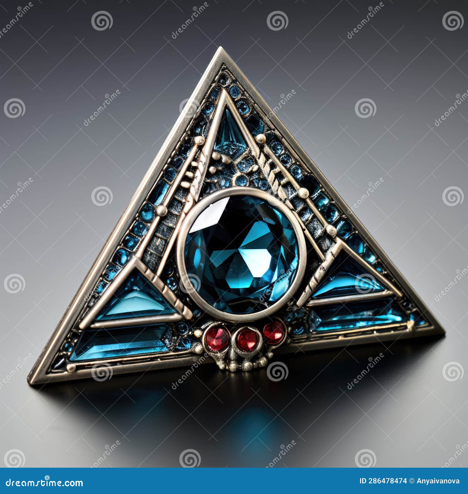 A Triangle Shaped Brooch with a Blue Stone Stock Illustration ...