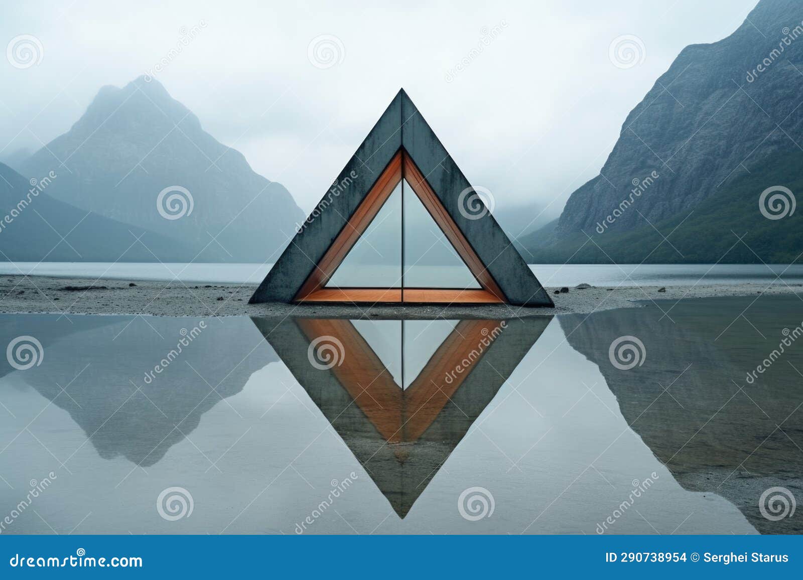 A Triangle Shaped Building Sitting in the Middle of a Lake, AI Stock ...