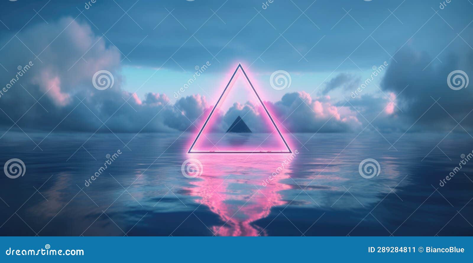 A Triangle Shaped Empty Frame Neon Cloud on Water, in the Style of ...