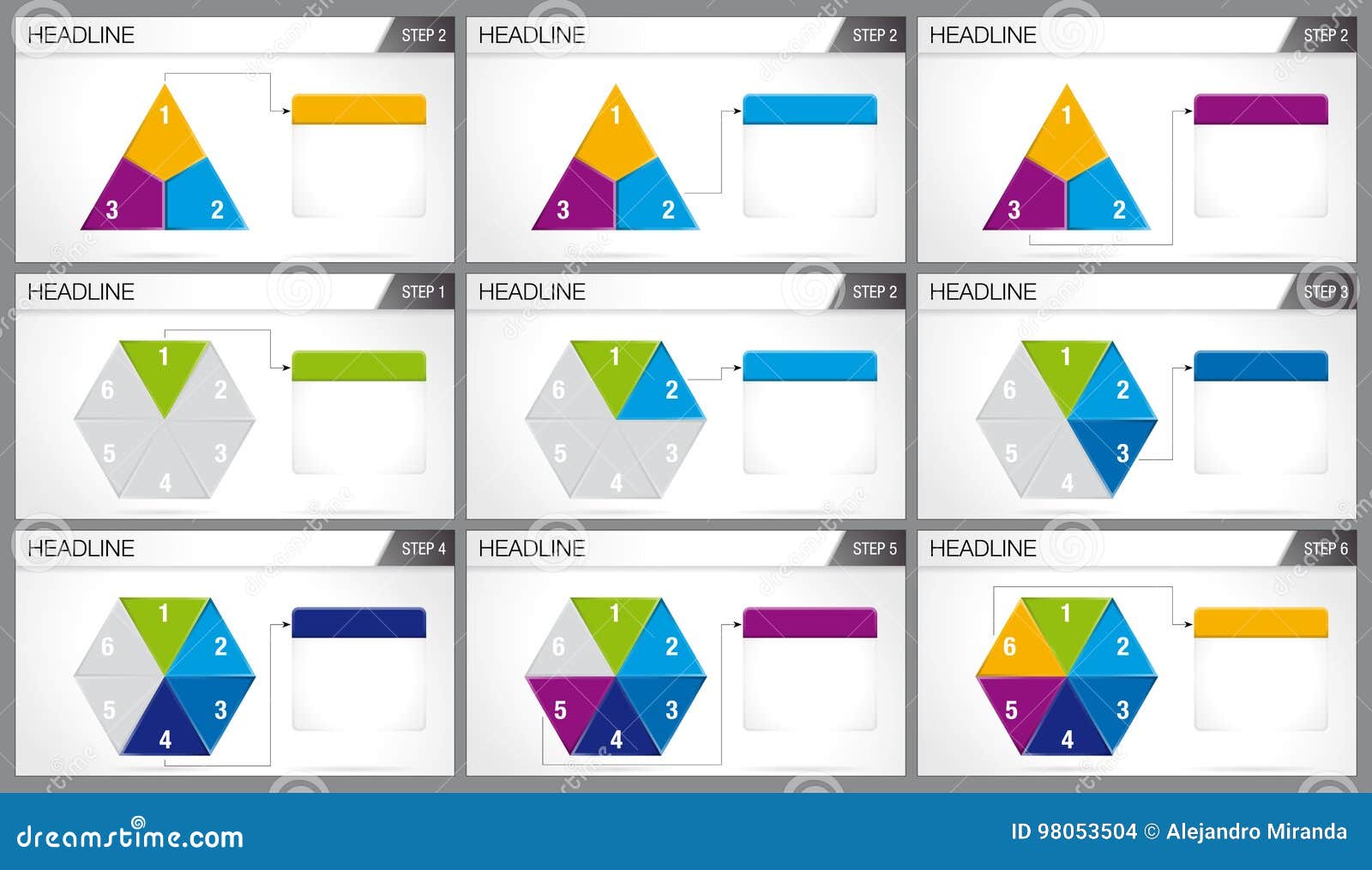 Triangle Shaped Pie Divided into 3 Equal Parts and Hexagonal Pie Stock ...