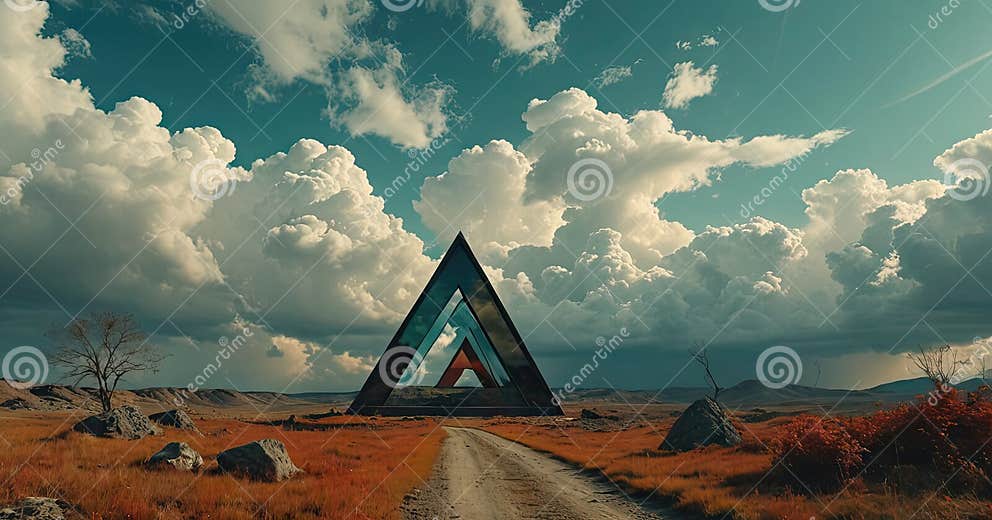 A Triangle-shaped Structure is in the Middle of a Desert with a Cloudy ...