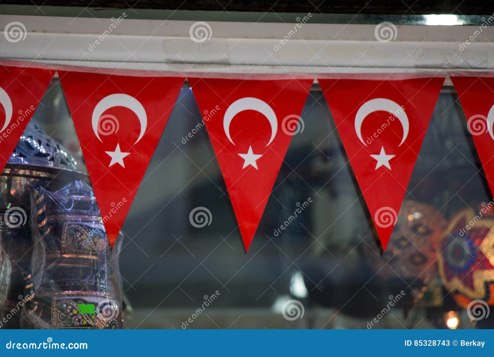 Triangle Shaped Turkish National Flags Attached To a Rope Stock Image ...