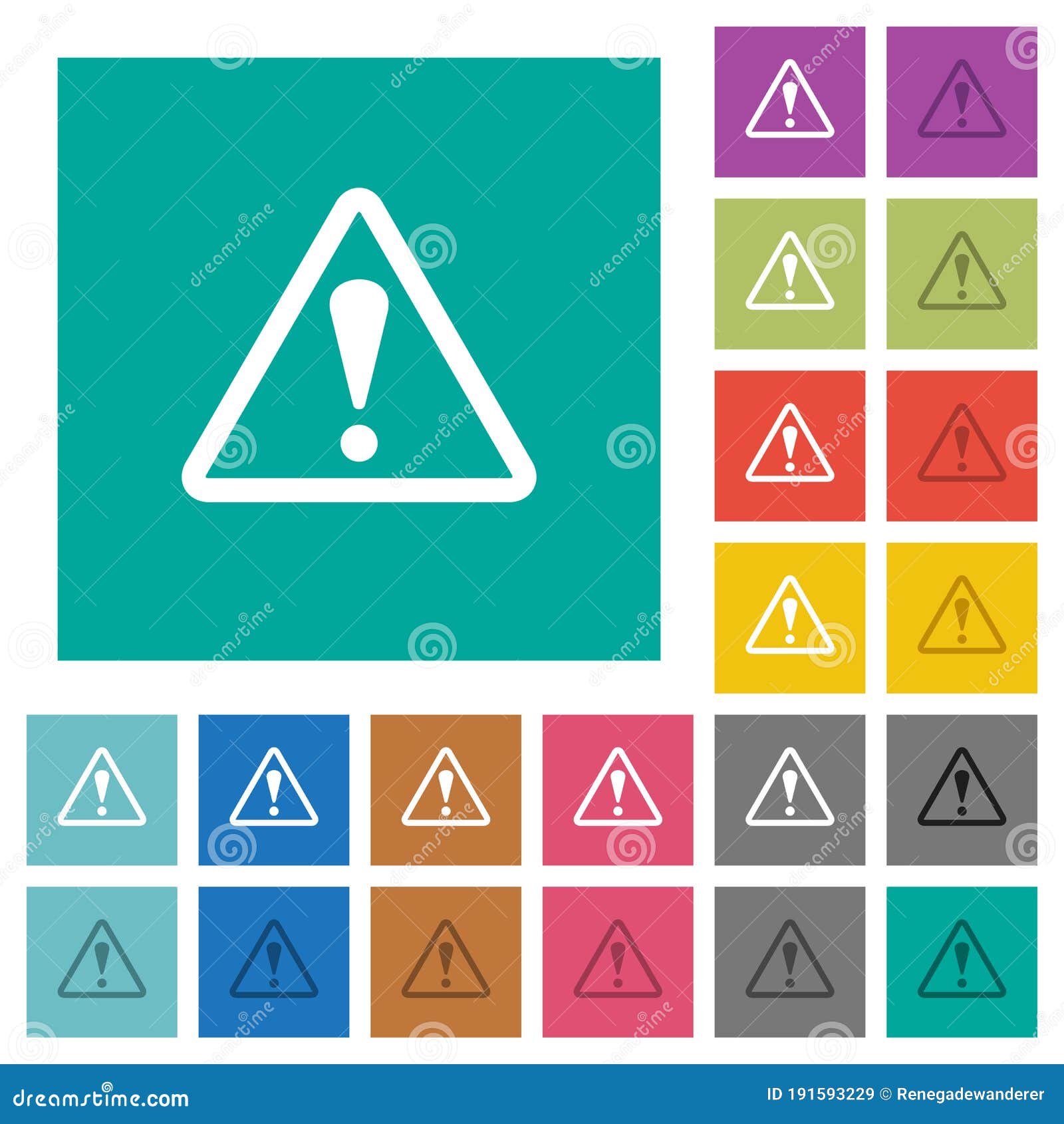 Triangle Shaped Warning Sign Square Flat Multi Colored Icons Stock ...