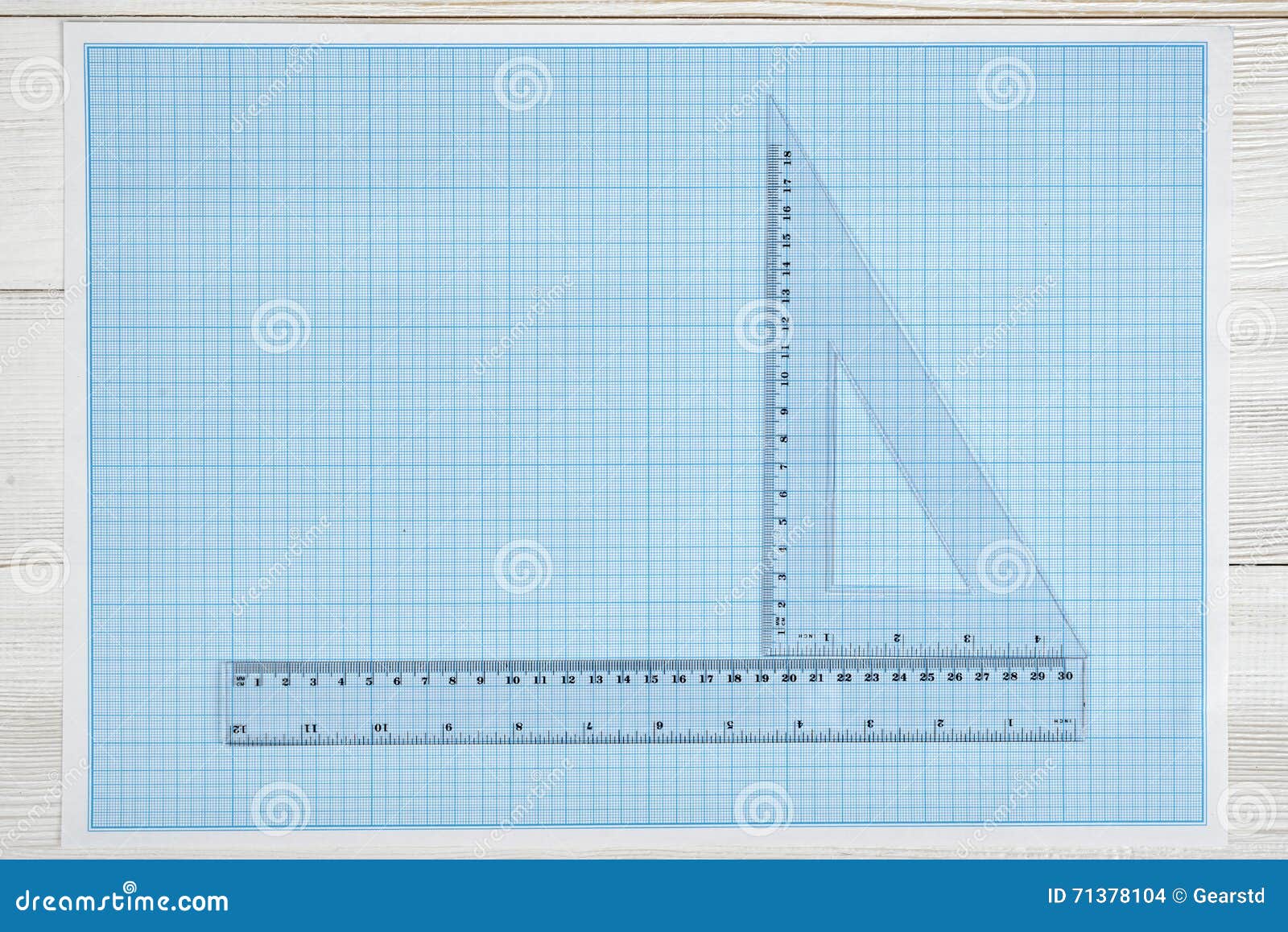 Triangle and Simple Centimeter Ruler on a Blueprint. Stock Photo ...