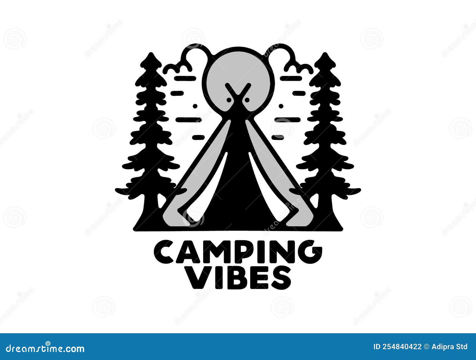 Triangle Tent and Pine Trees Line Art Design Stock Vector ...