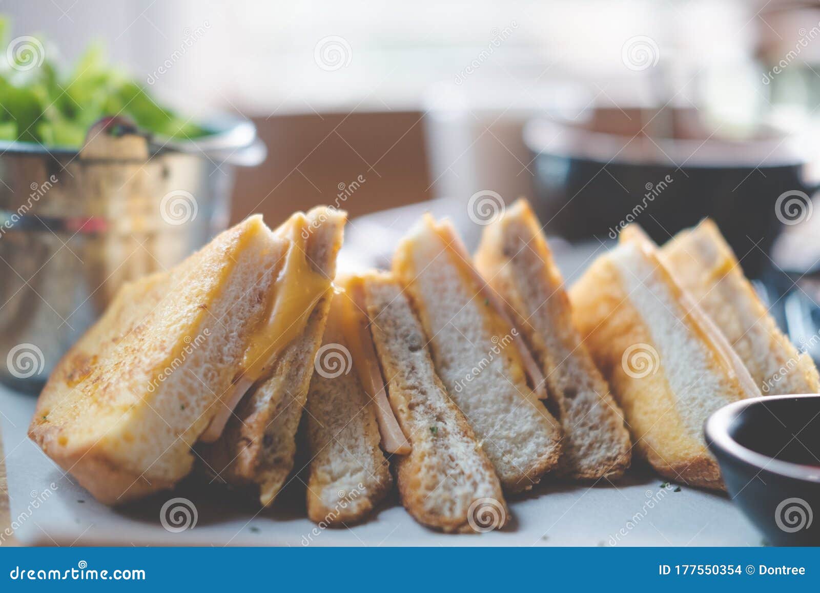 Triangle Toast Bread with Ham and Cheese Stock Photo - Image of dinner ...
