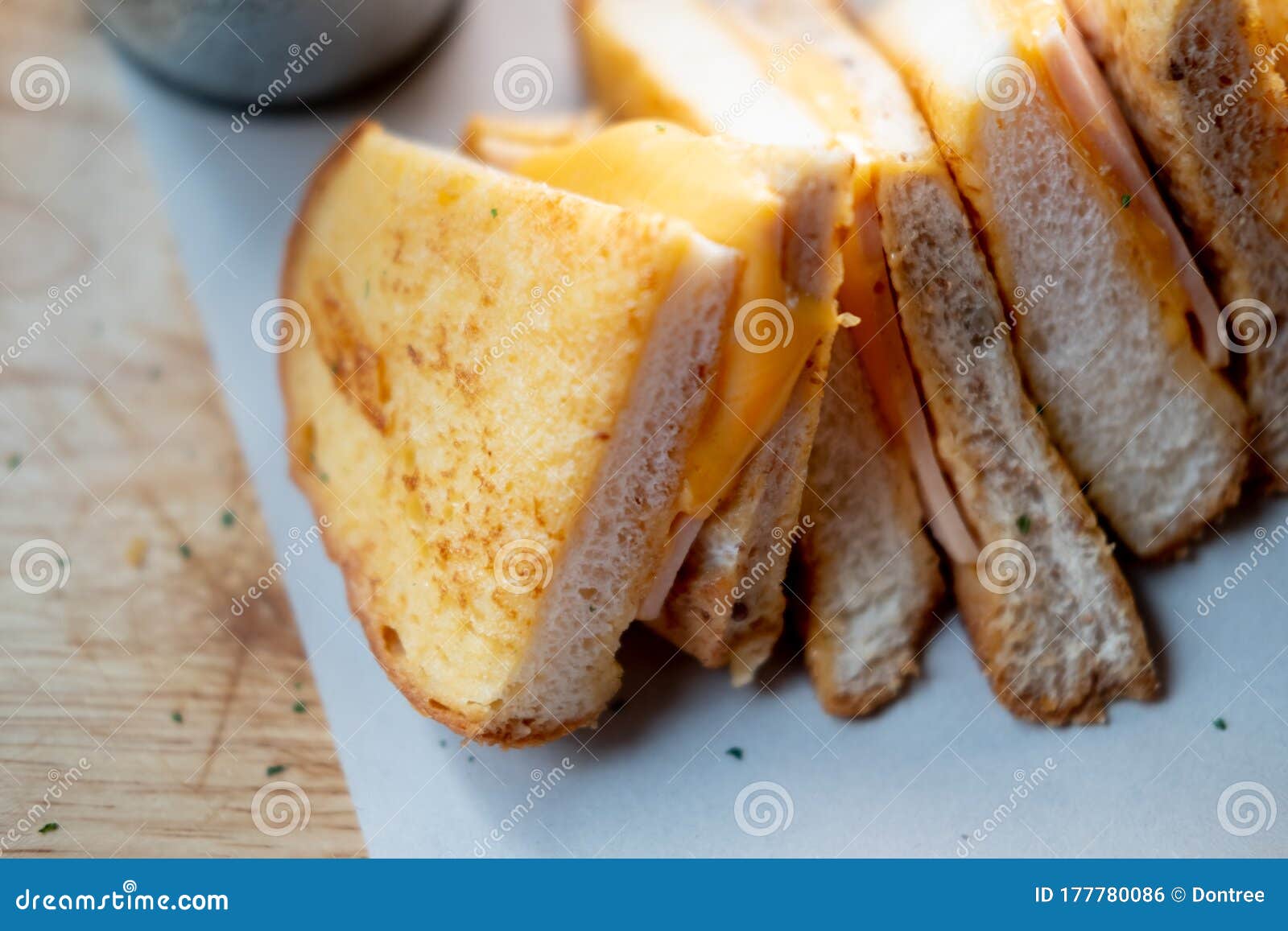 Triangle Toast Bread with Ham and Cheese Stock Photo - Image of meat ...