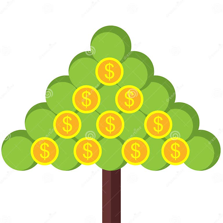 Triangle tree with coin stock vector. Illustration of green - 65891613