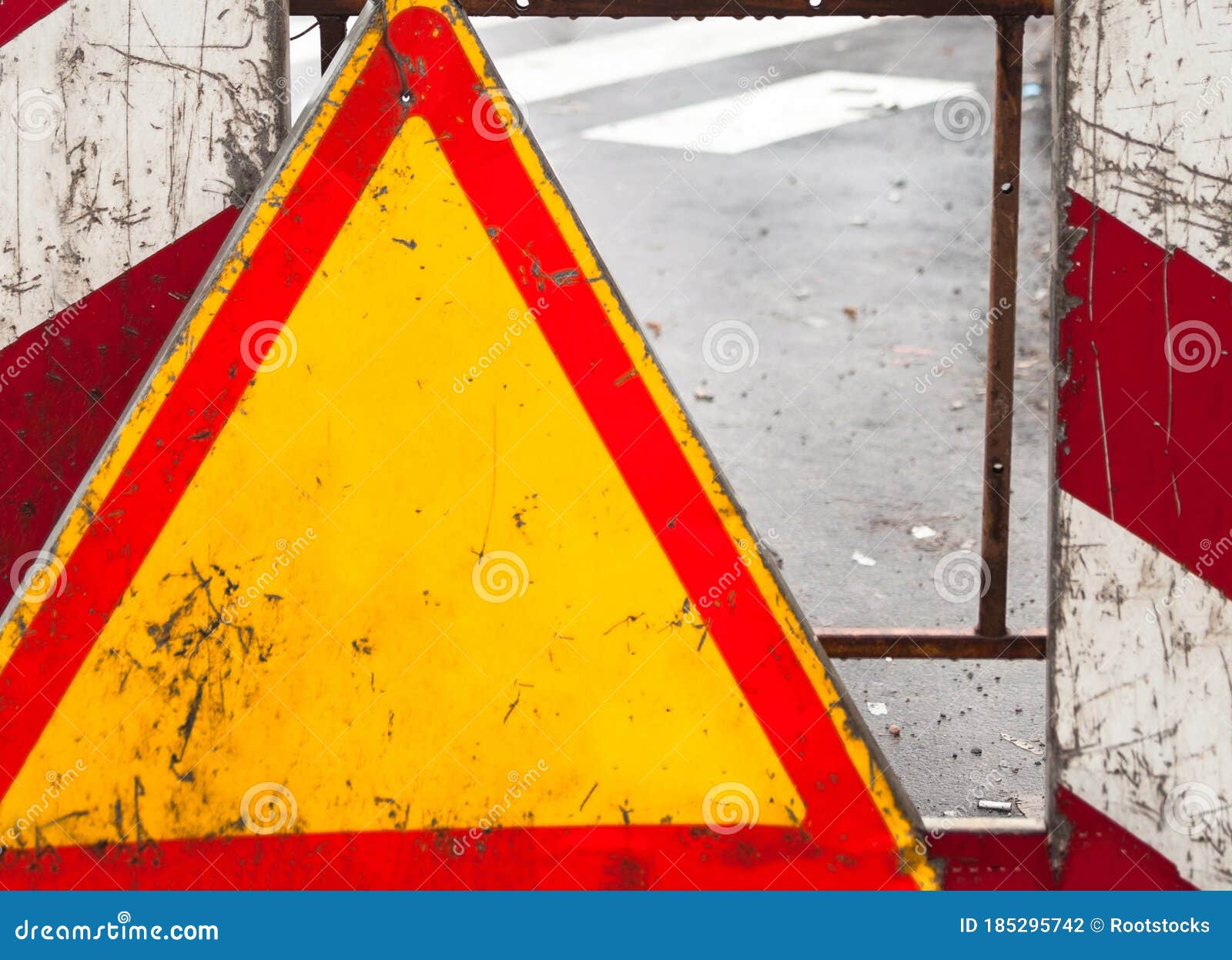 Triangle warning sign stock photo. Image of construction - 185295742