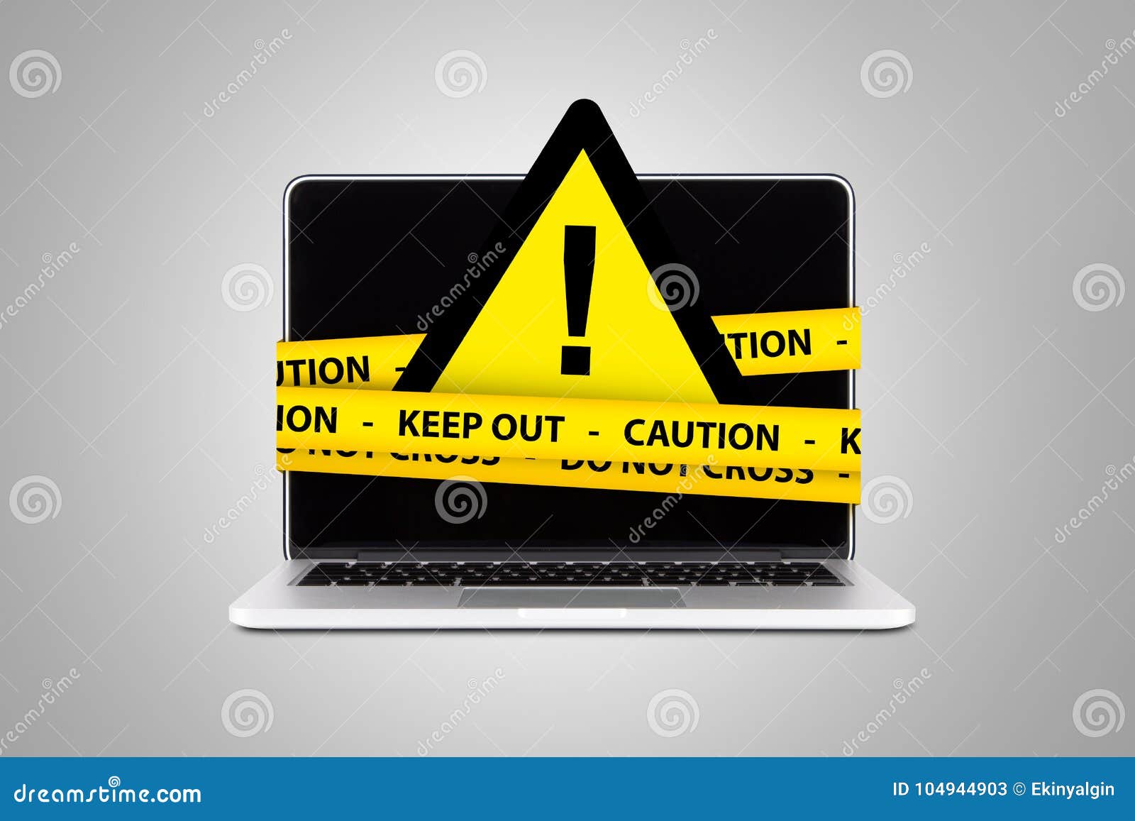 Triangle Warning Sign with Exclamation Mark on Laptop Computer Stock ...