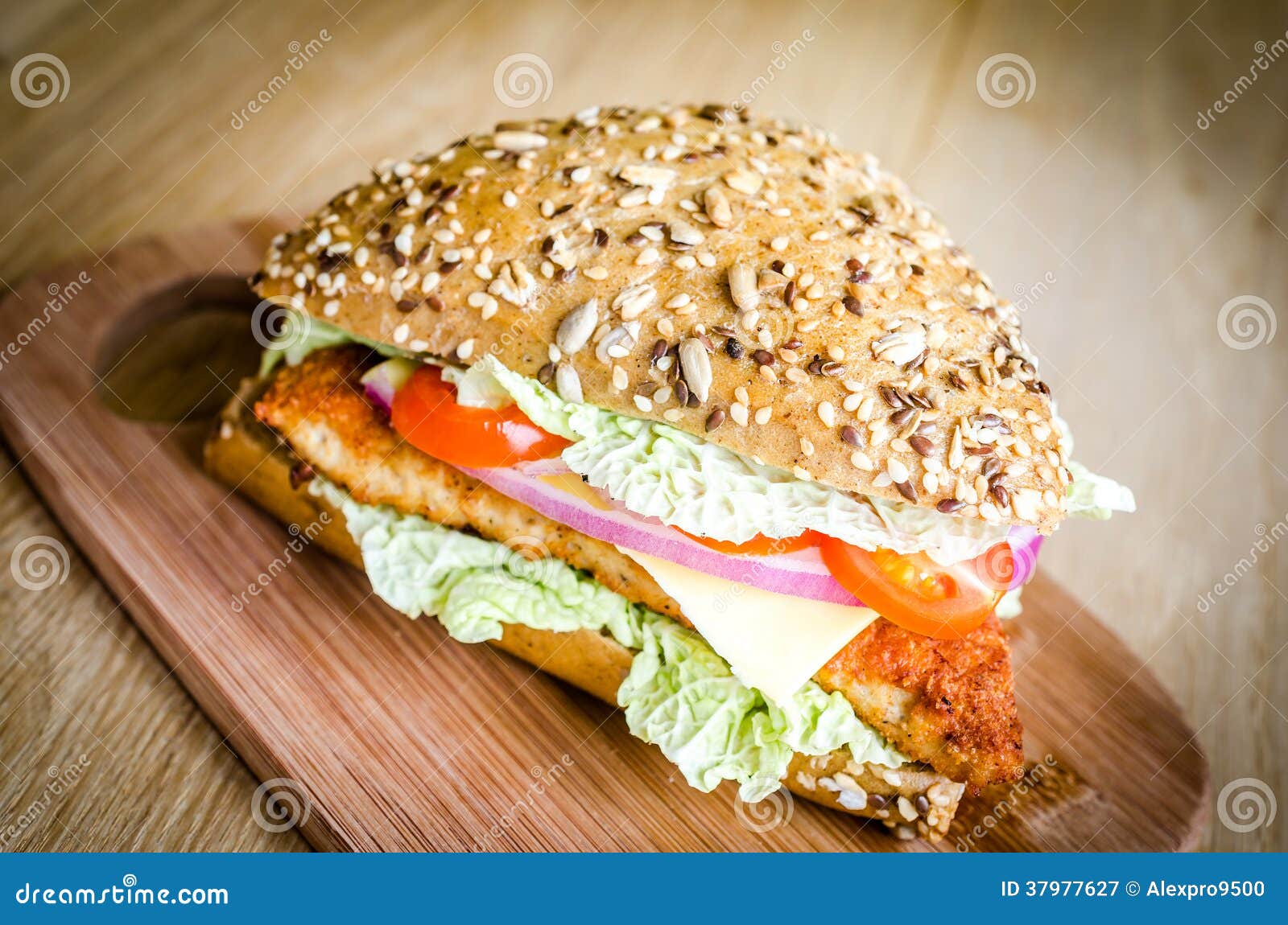 Triangle Wholewheat-bun Hamburger Stock Image - Image of flax, cherry ...