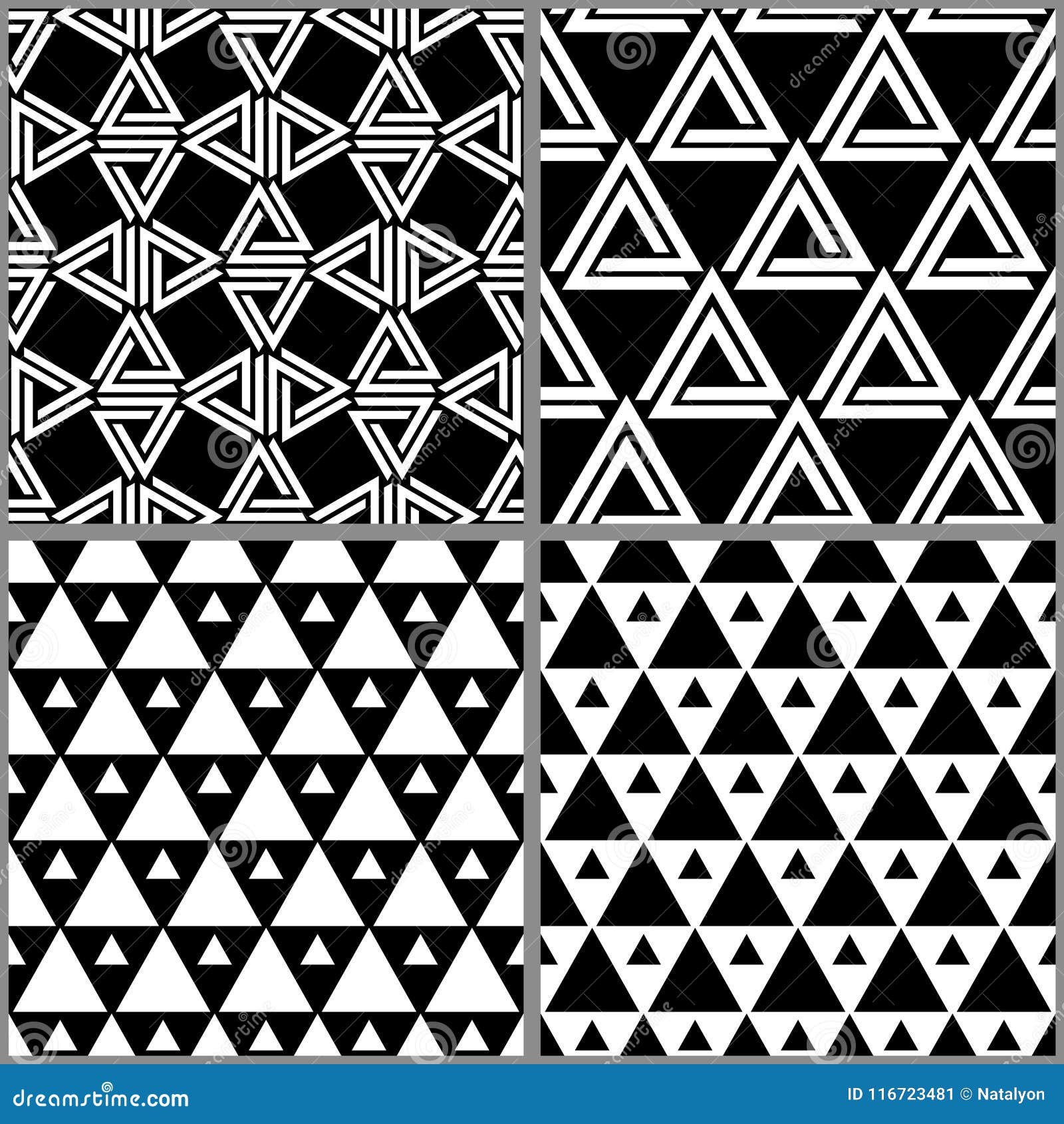 Triangles Black and White Geometric Abstract Seamless Patterns Set ...