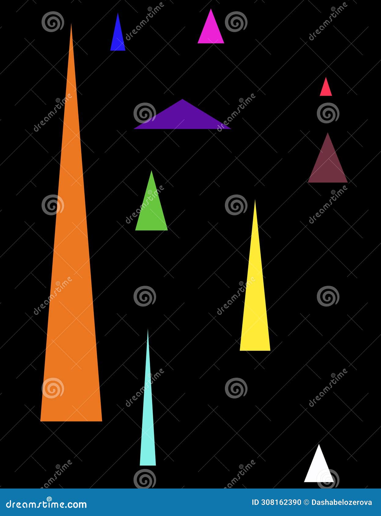 Triangles of Different Colors and Sizes on Black Background Stock ...