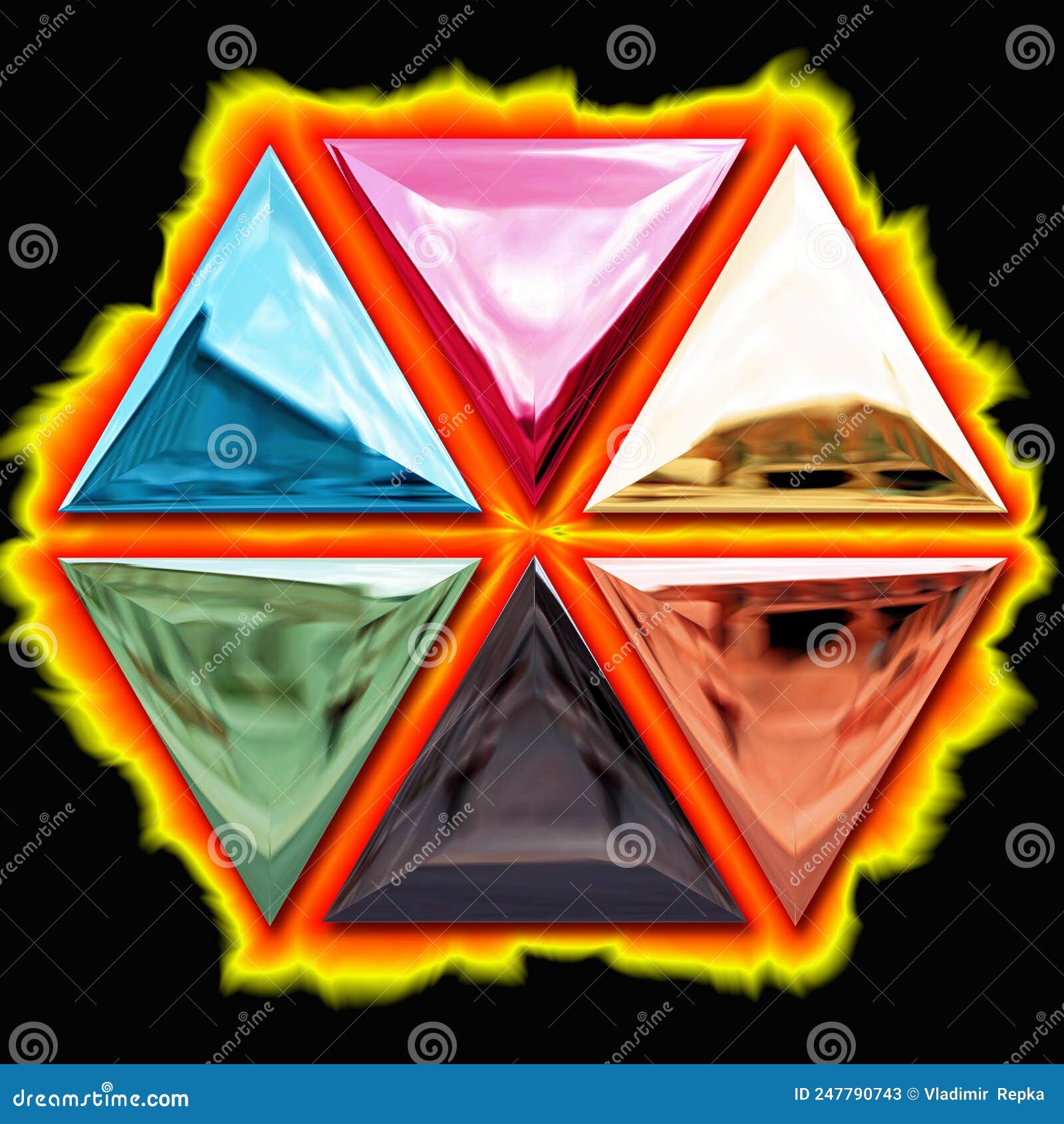 Triangles in Fire-Digitaly Created Chrome Color Triangle Ornament Stock ...
