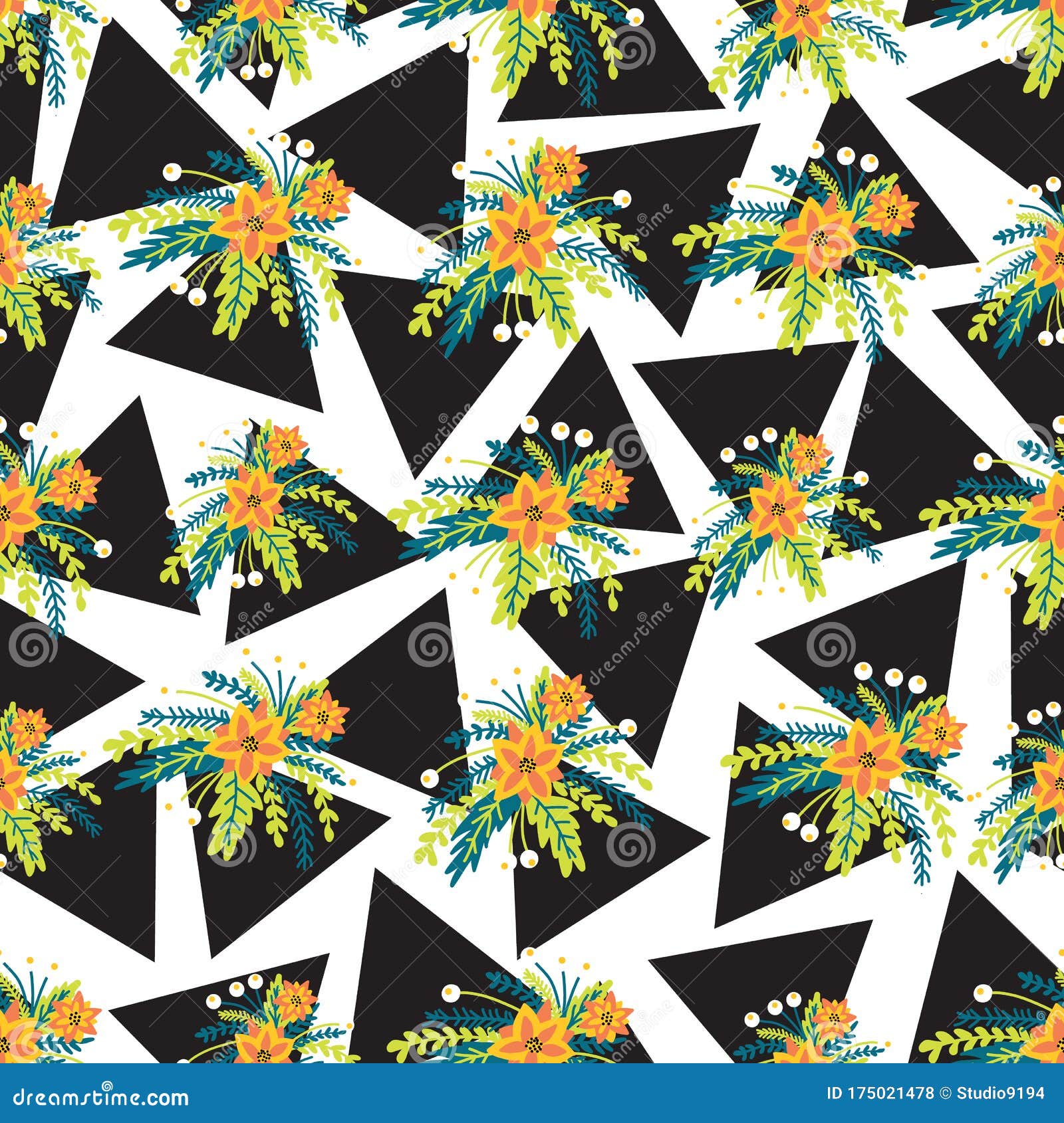 Triangles and Flowers Seamless Vector Background. Creative Abstract ...