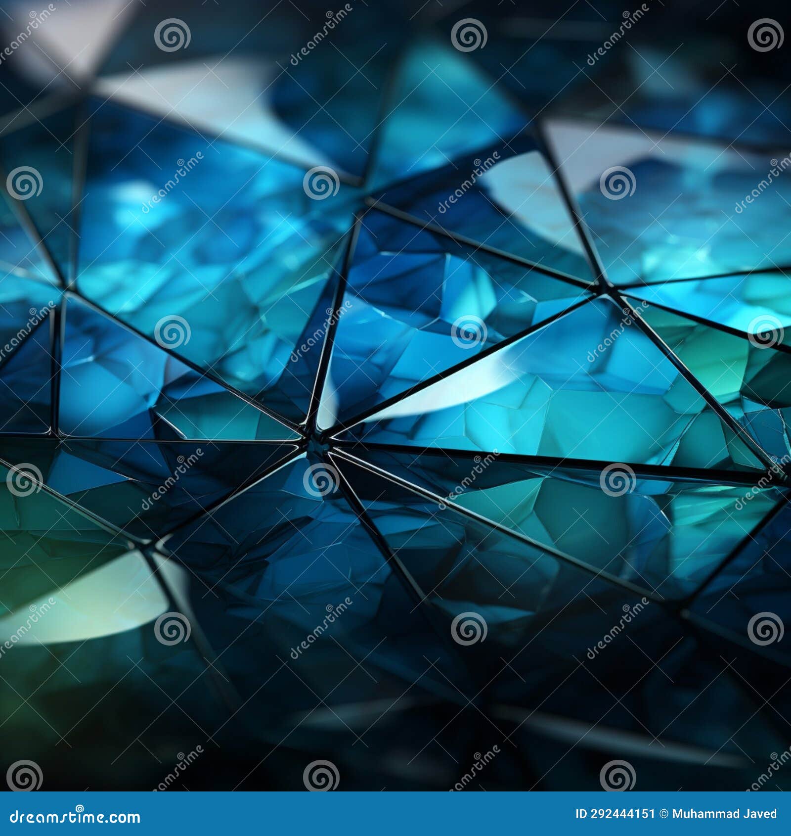 Triangles Interplay, Blending Deep Blue, Green, White, and Dynamic Cyan ...
