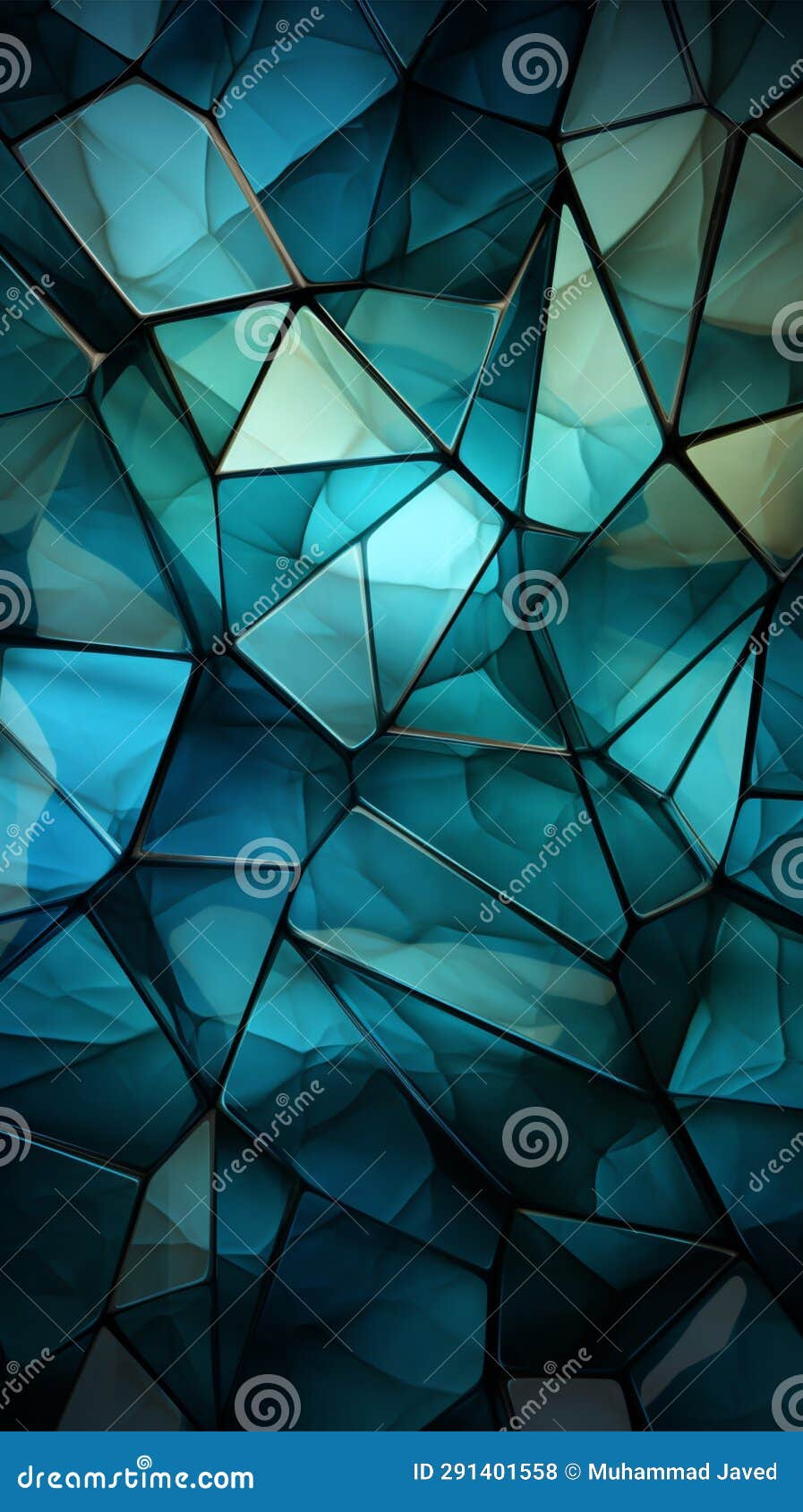 Triangles Interplay, Blending Deep Blue, Green, White, and Dynamic Cyan ...