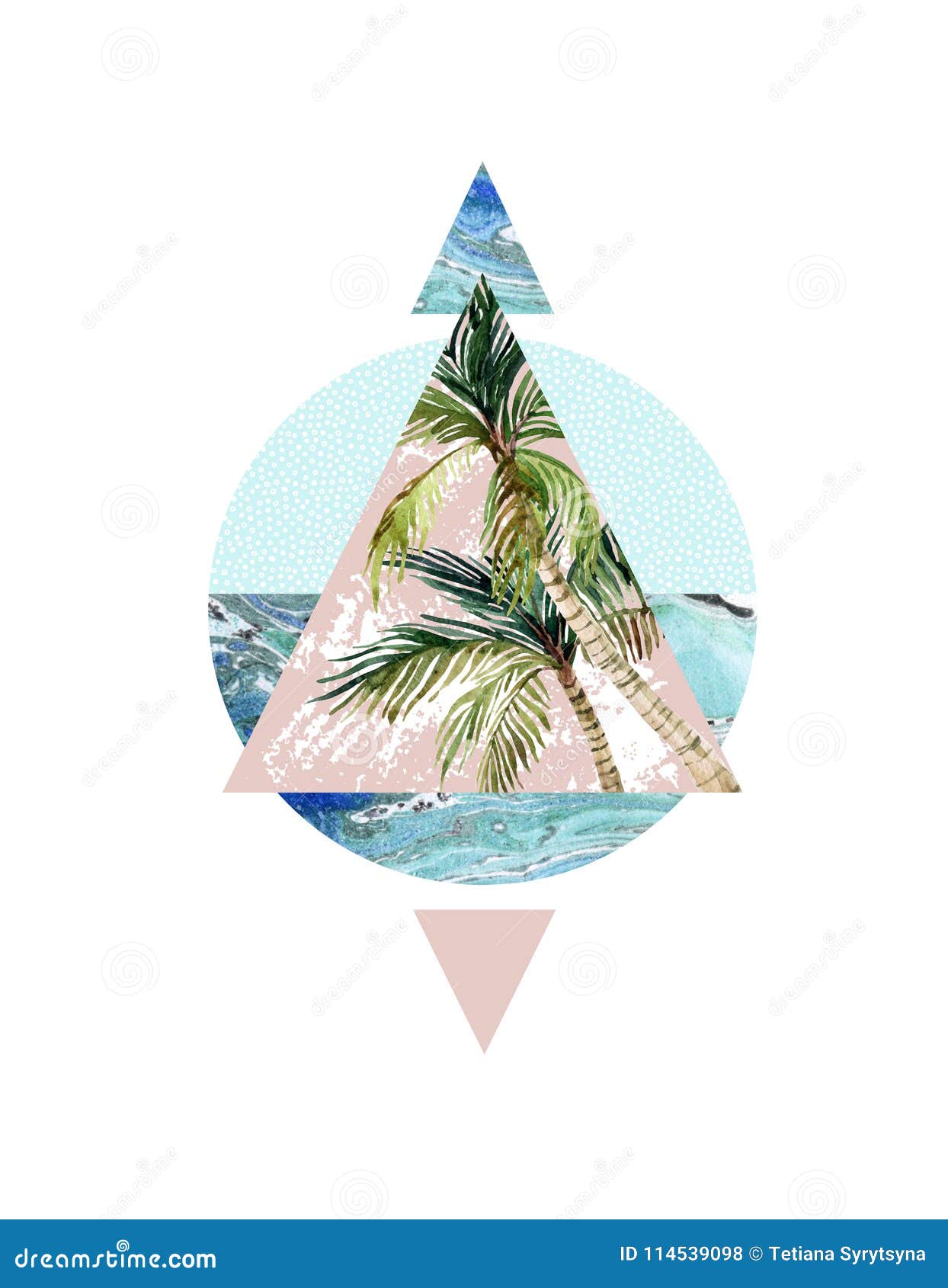 Triangles with Palm Tree, Leaf and Marble Grunge Textures. Stock ...