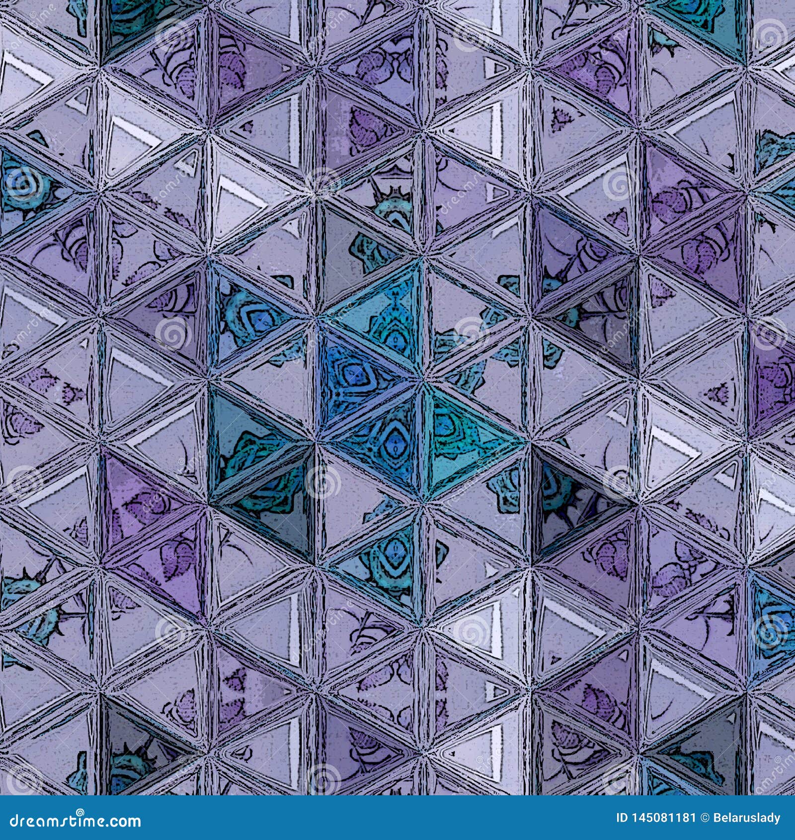 Triangles Pattern. Luxury Floral Decoration in Pastel Blue and Light ...