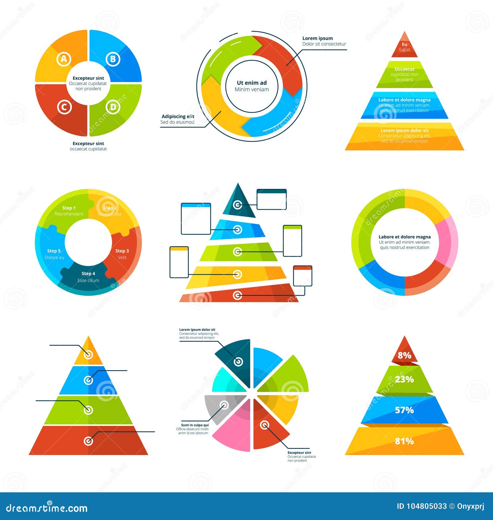 Triangles, Pyramids and Round Elements for Infographics Stock Vector ...