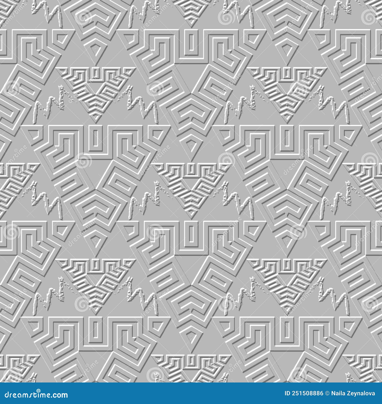 Triangles Seamless Pattern. Greek Textured 3d White Background. Emboss ...